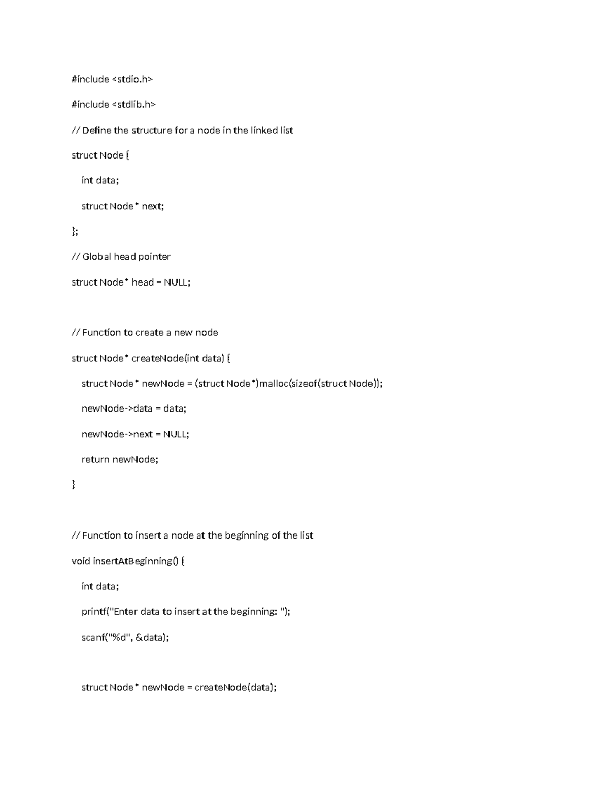 Data Structures: Linked List Implementation and Operations - Studocu