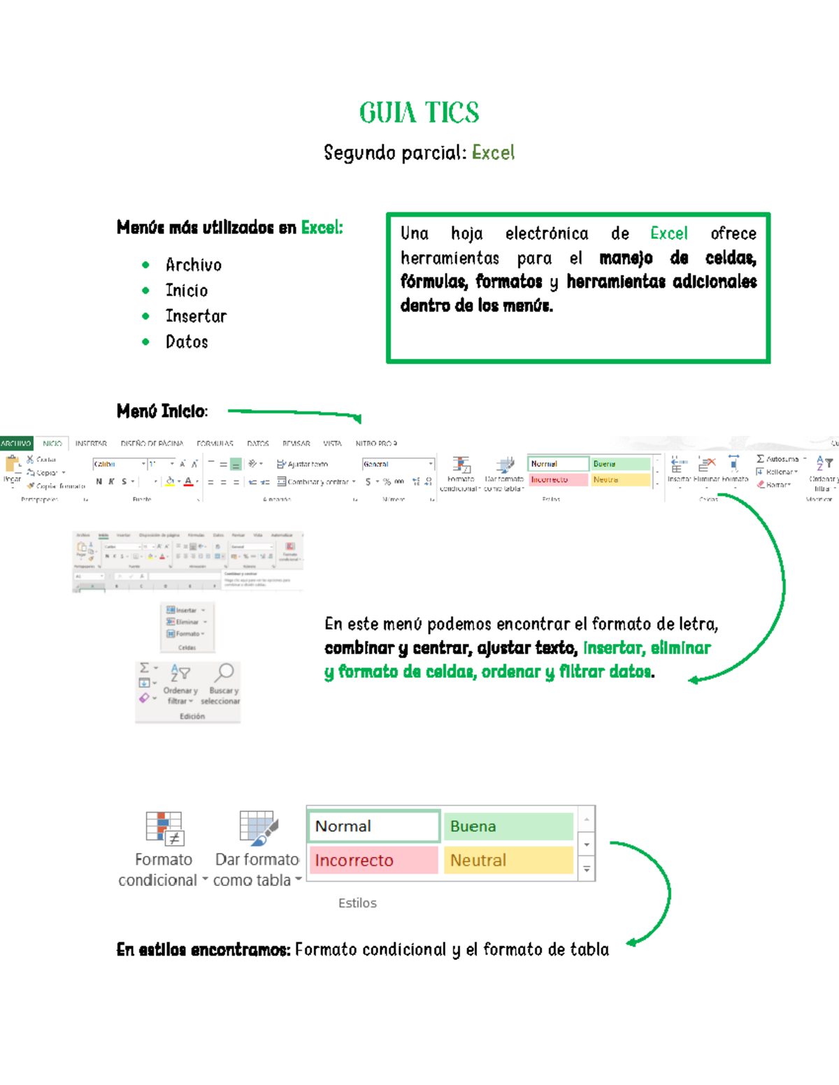 Guía TICS - guia de excel microsoft - Guía TICS Segundo parcial: Excel Menús más utilizados en ...