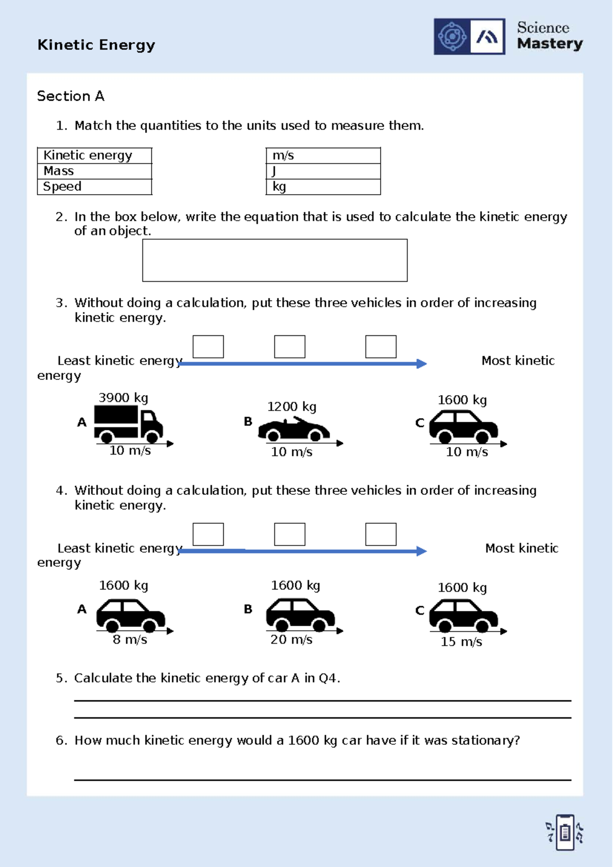 P4.2.4 Kinetic Energy Worksheet: Calculations & Concepts - Studocu