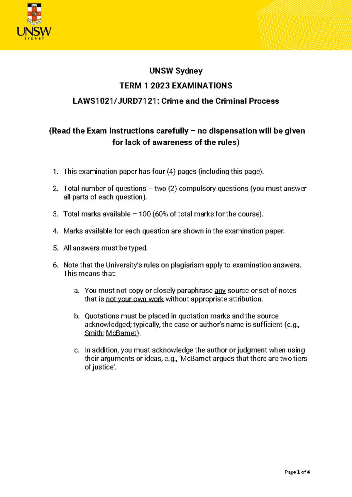 T1 2023 Final Exam Paper - UNSW Sydney TERM 1 2023 EXAMINATIONS ...