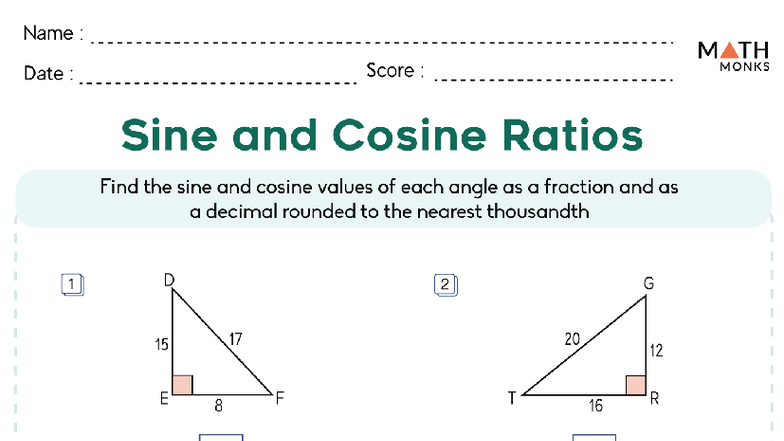 Trig Ratios Worksheet-2: Sine & Cosine Values Calculation - Studocu