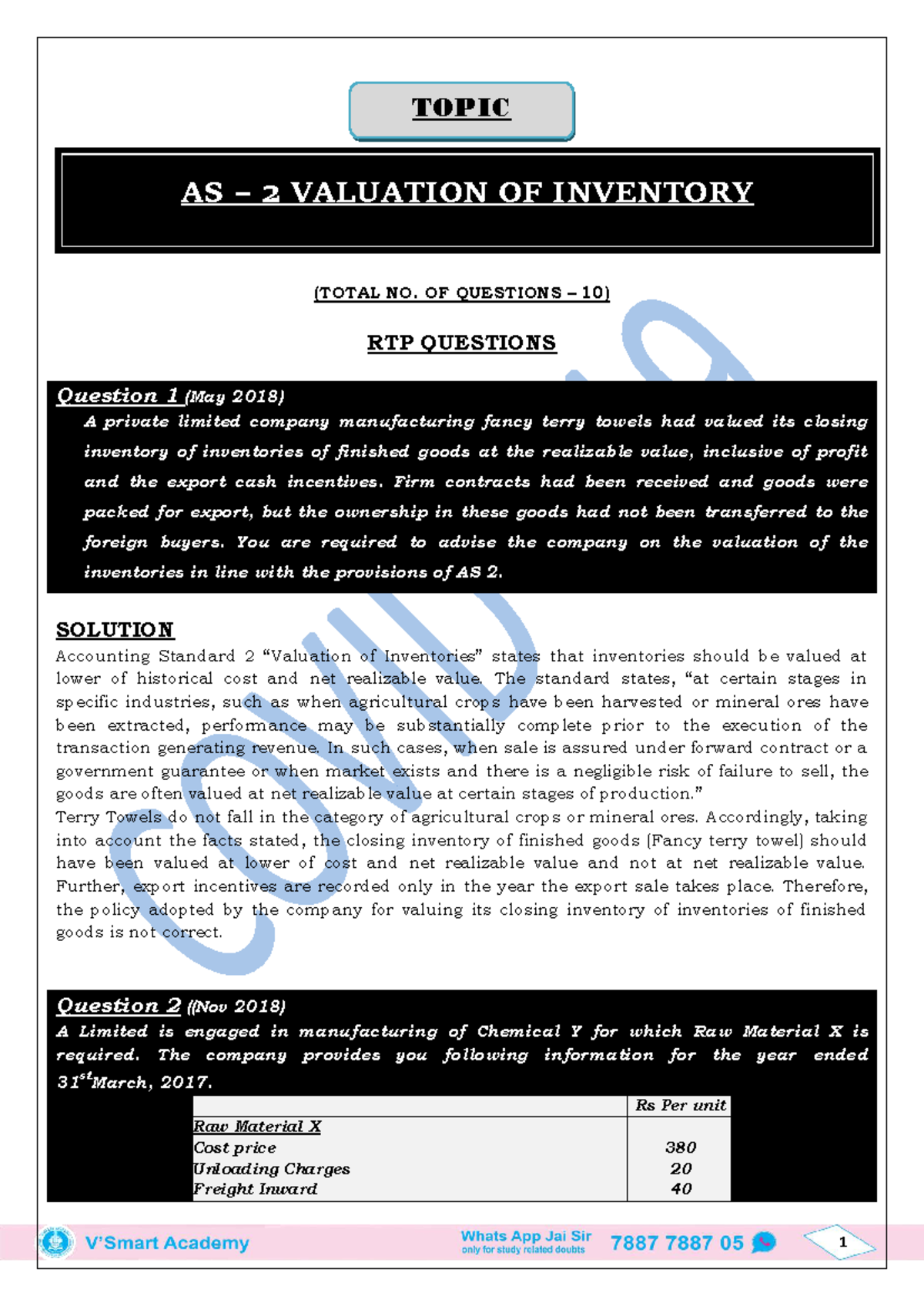 AS-2 Inventory Valuation: Key Concepts and Case Study Solutions - Studocu