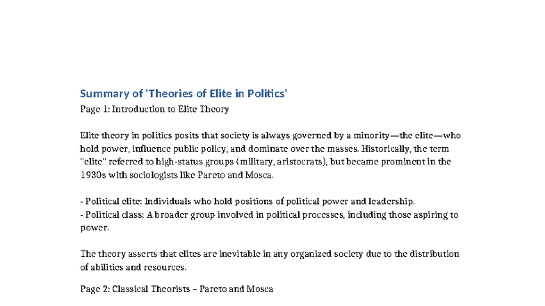 Theories of Elite Summary-1: Insights into Elite Theory and Key ...