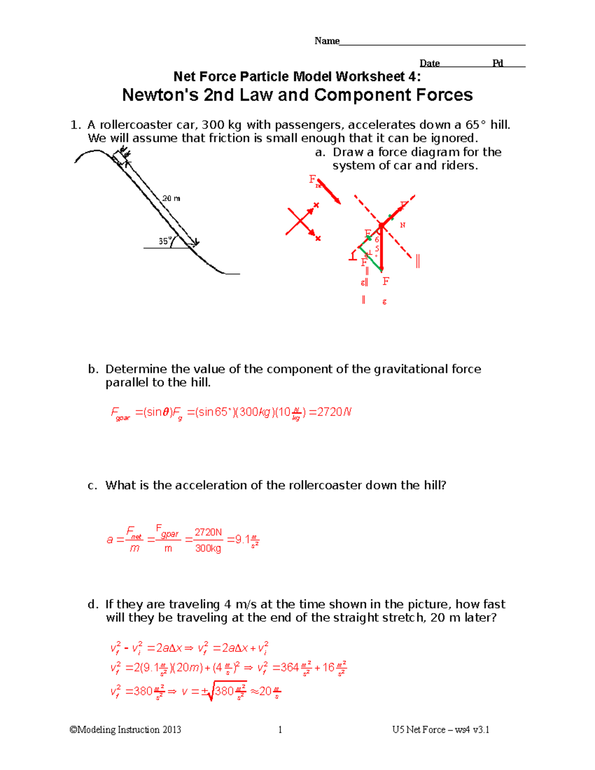 Newton second law w4-answers - Name Date Pd Net Force Particle Model ...