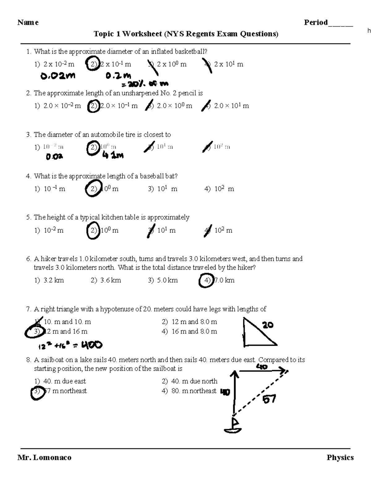 Topic 1 Worksheet (NYS Regents Exam Questions) - Physics - Studocu