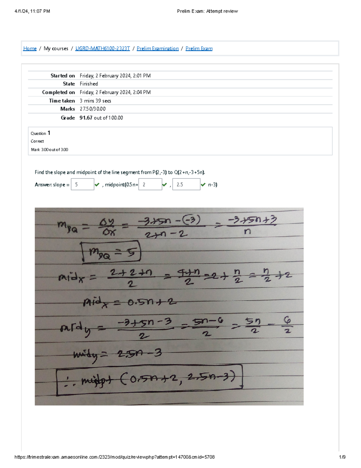 Match CALC Prelim 91.67 - Home / My courses / UGRD-MATH6100-2323T / Prelim Examination / Prelim ...