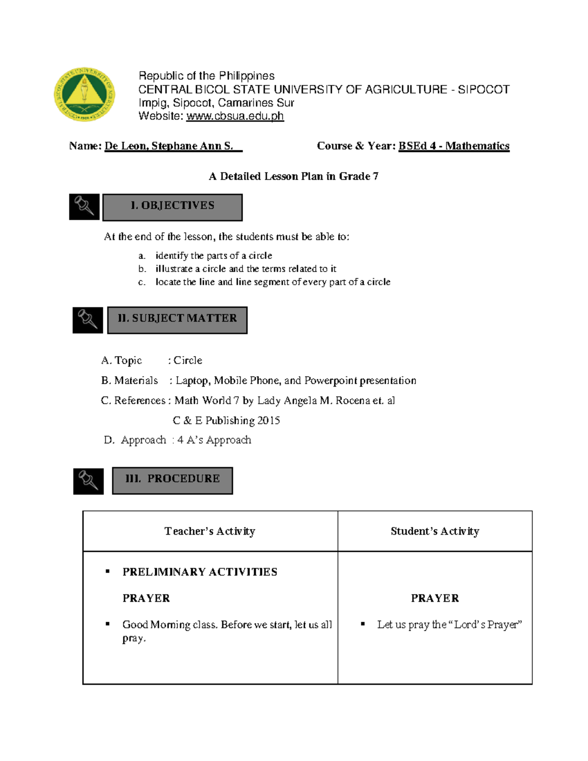 DLP - Grade 7 - Circle - DLP - Republic of the Philippines CENTRAL ...