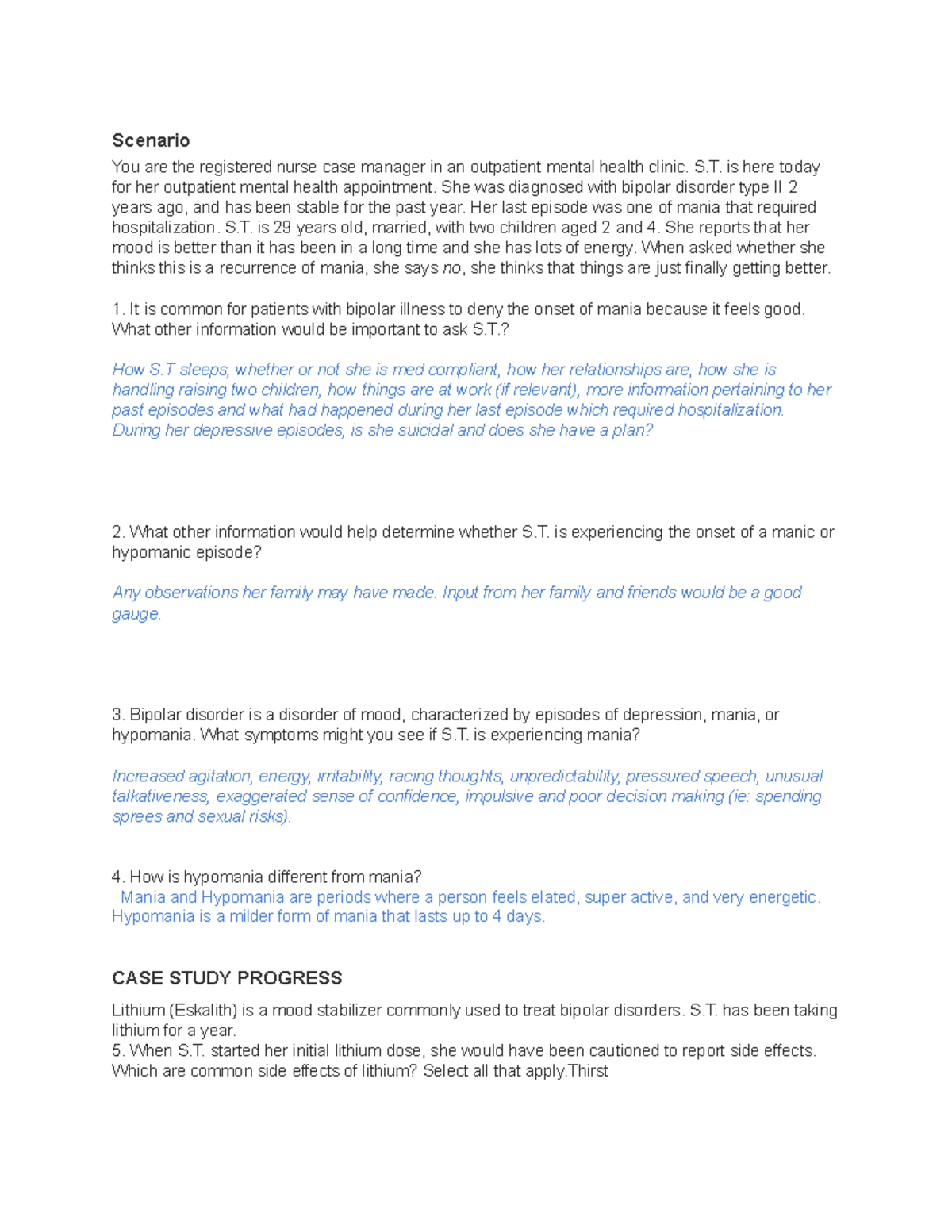 Bipolar Disorder Case Study: Insights into Management & Treatment - Studocu