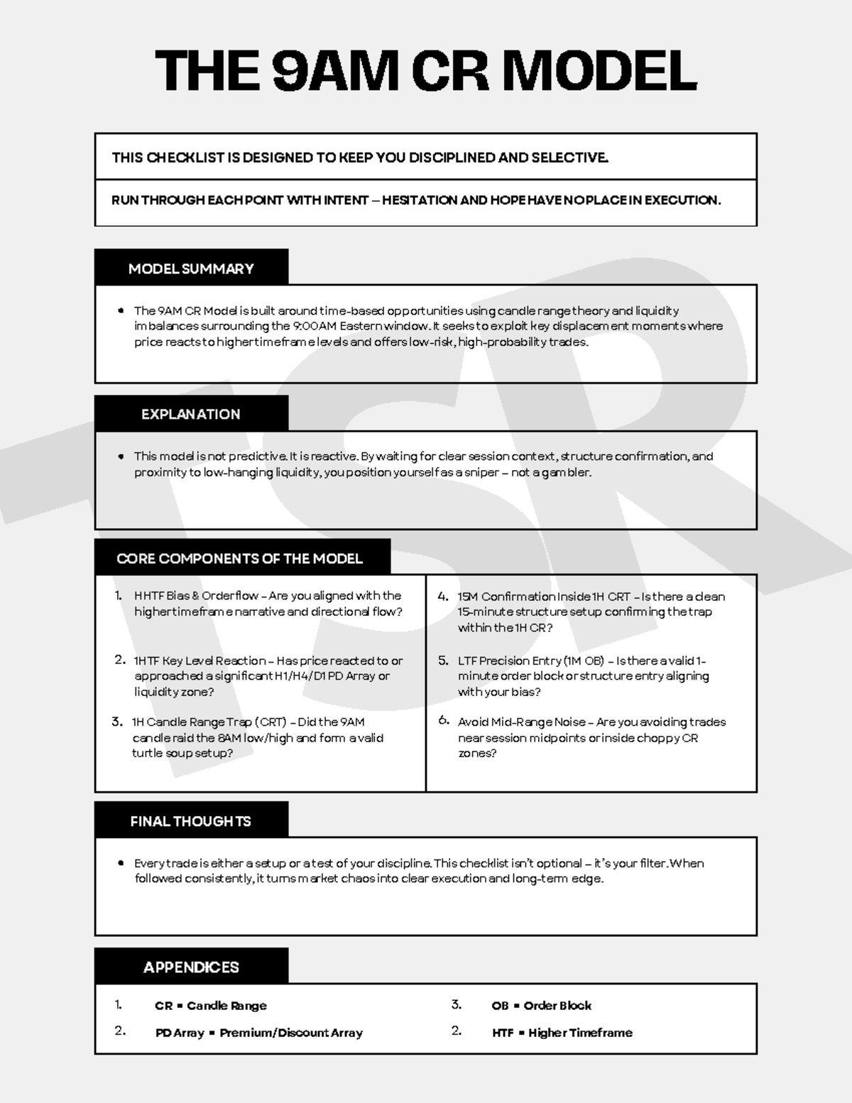The 9AM CR Model Entry Guide: A Discipline Checklist for Traders - Studocu
