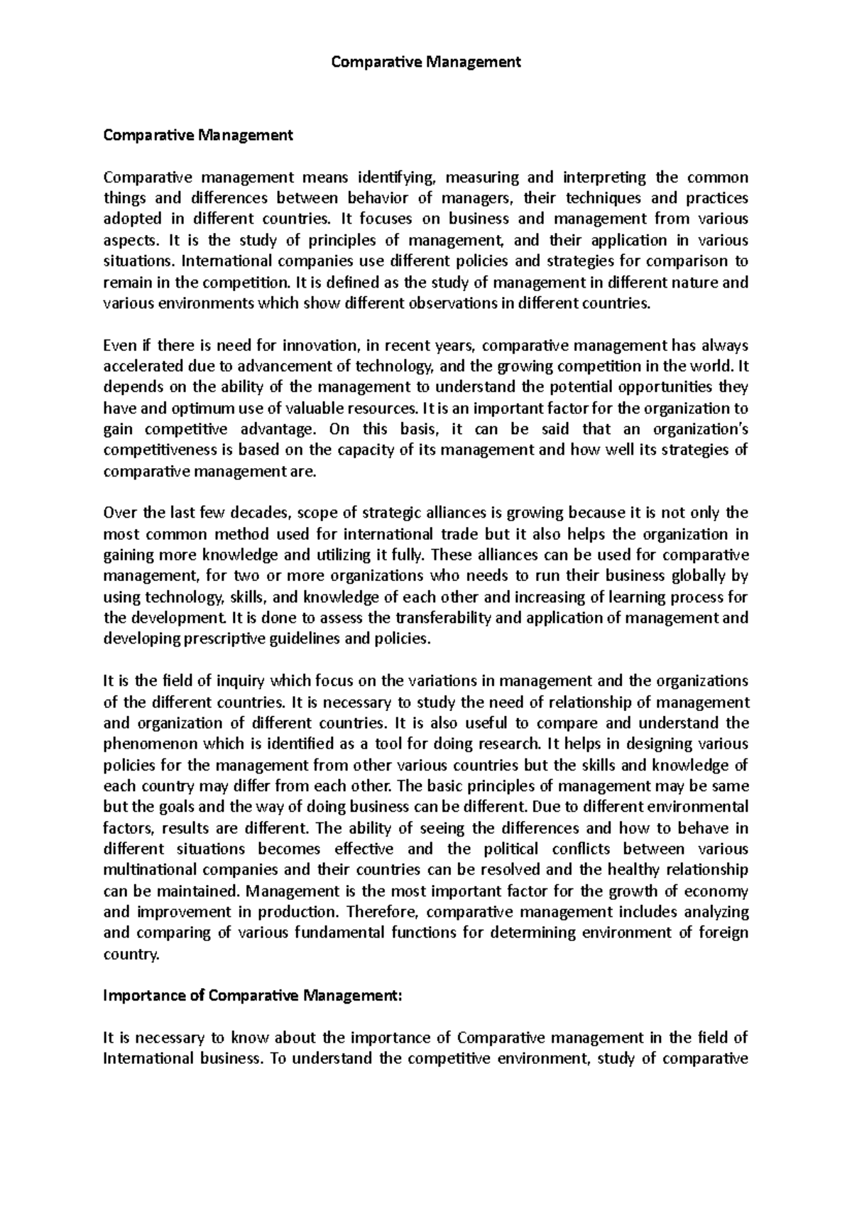 Comparative Management Scope and Importance - Comparative Management ...