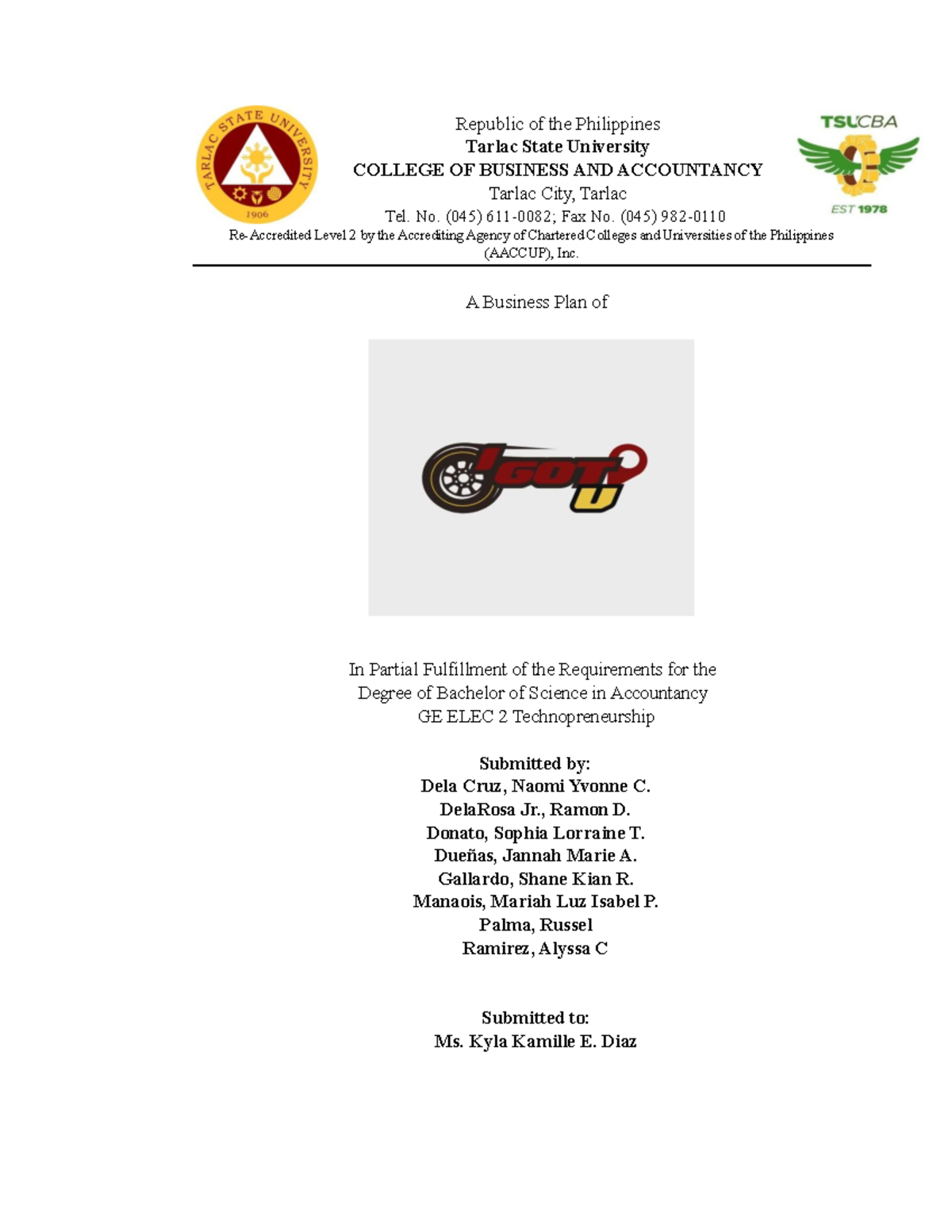 Business Plan for IGotU: A Mobile Errand & Transport Service (GE ELEC 2 ...