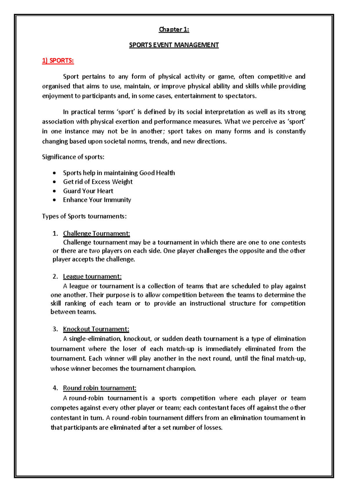 Sports Event Management - Comprehensive Notes for Study - Studocu