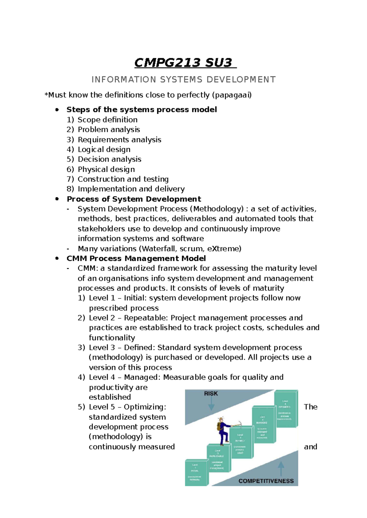 CMPG213 SU3 - Information Systems Development Process Notes - Studocu