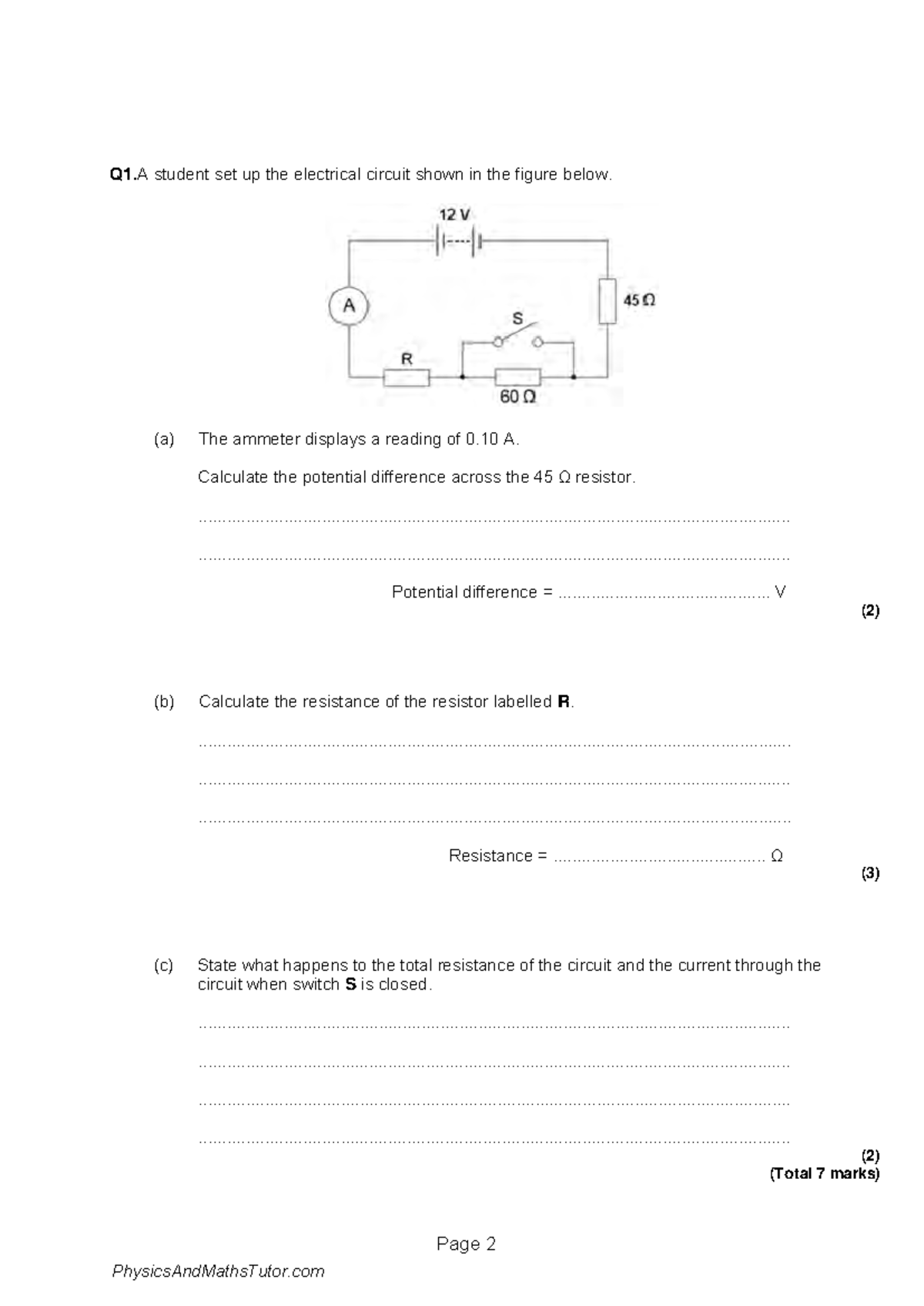 Current, Potential Difference & Resistance 2 QP - Circuit Analysis and ...