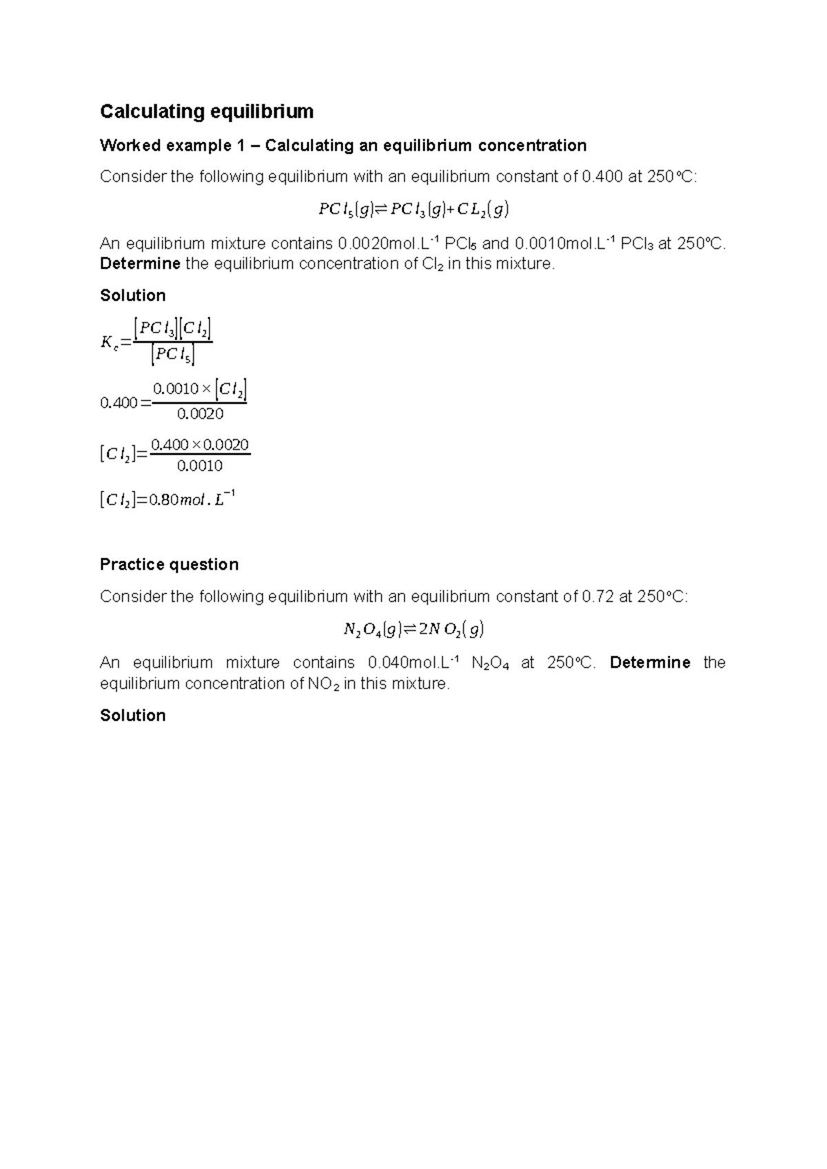 Calculating Equilibrium Constants - Worked Examples (Chem 101) - Studocu