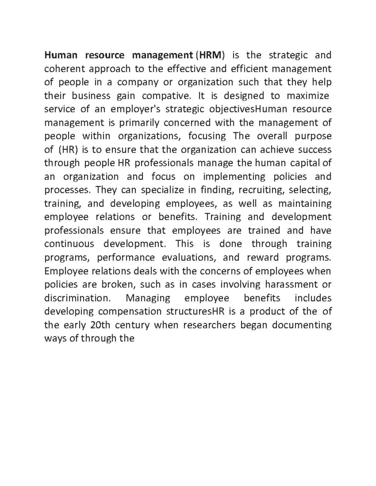 HRM 101: Overview of Human Resource Management Principles - Studocu