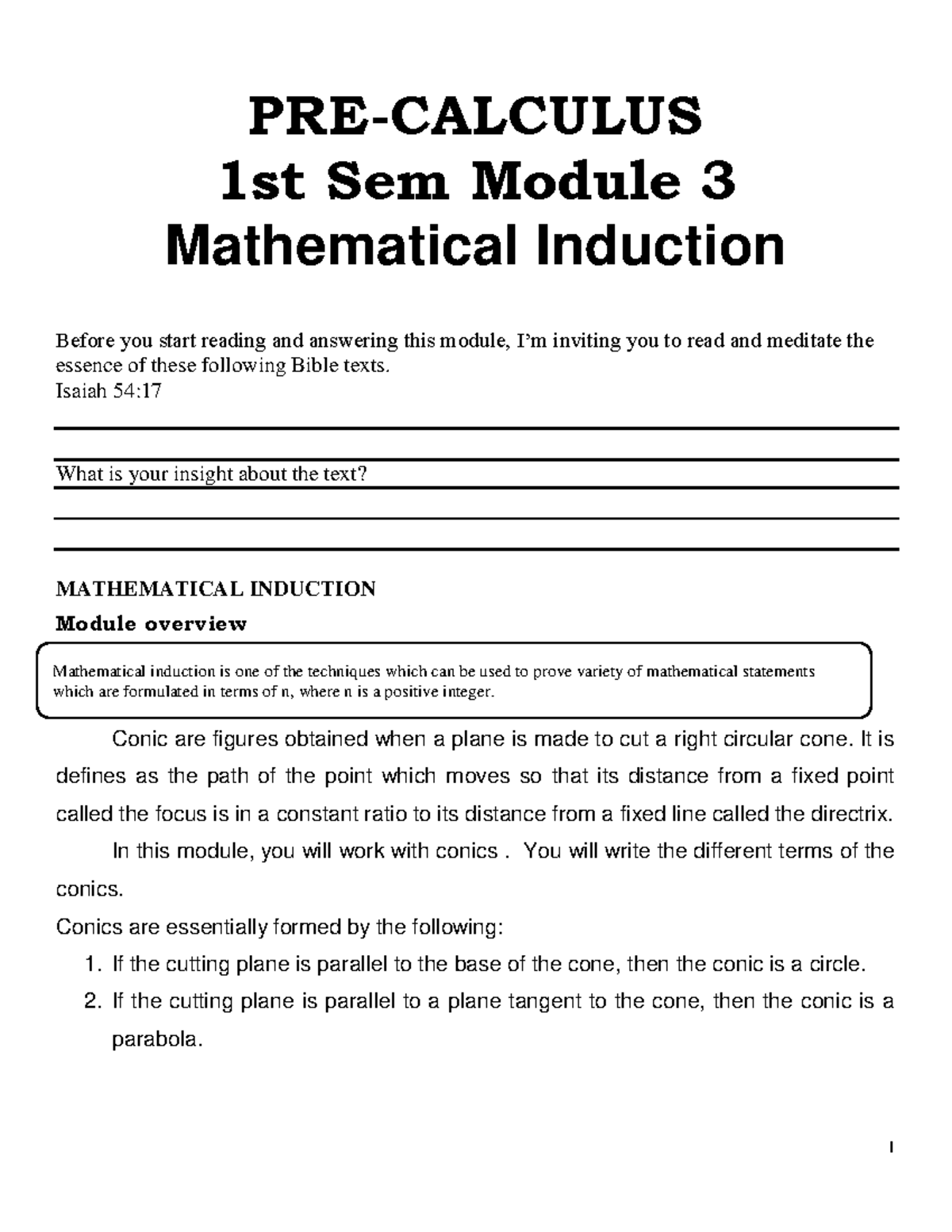 Pre-Calculus 1st Sem Module 3: Understanding Mathematical Induction ...