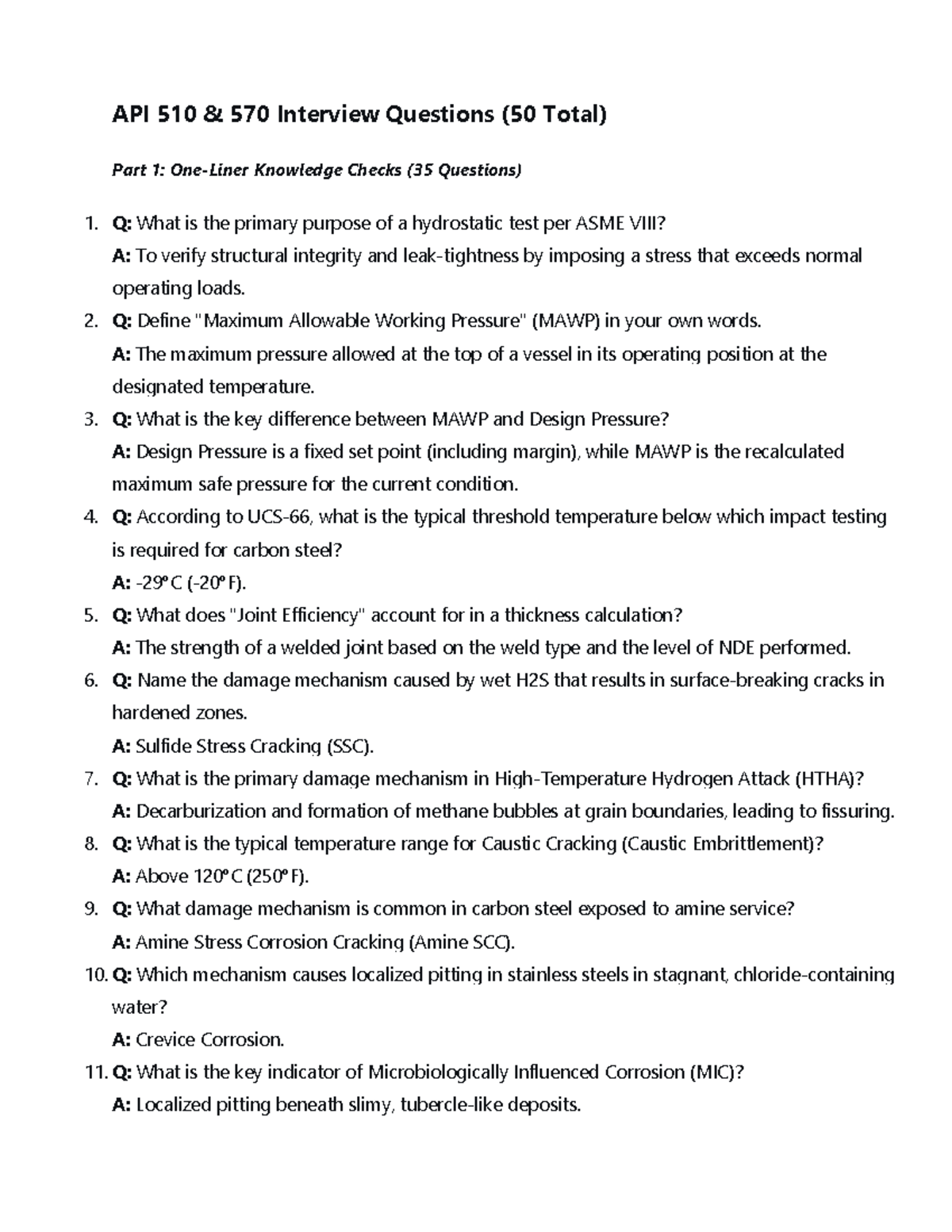 API 510 & 570 Interview Questions: Knowledge Checks & Detailed Q&A ...
