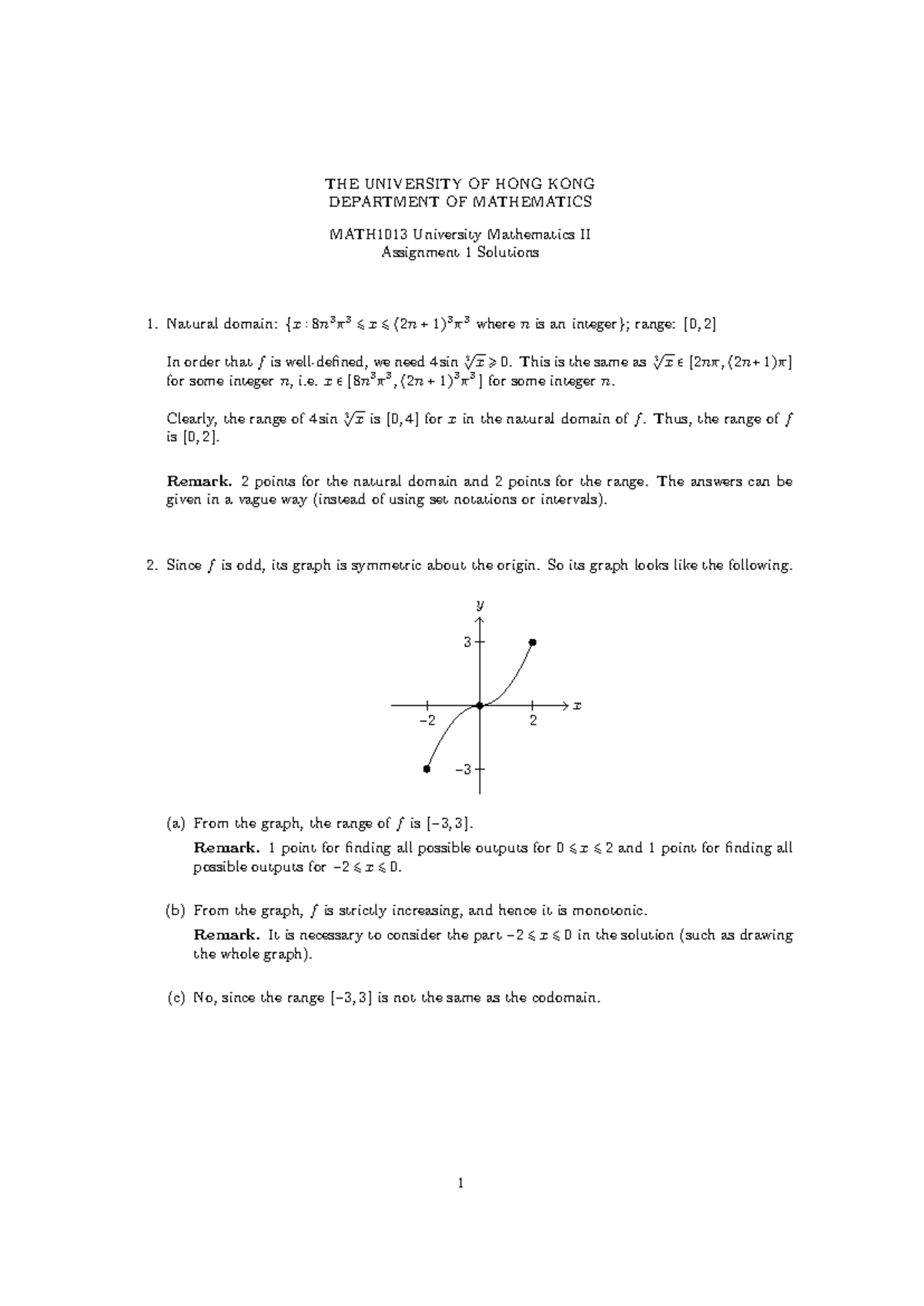 MATH1013 University Mathematics II Assignment 1 Solutions - Studocu