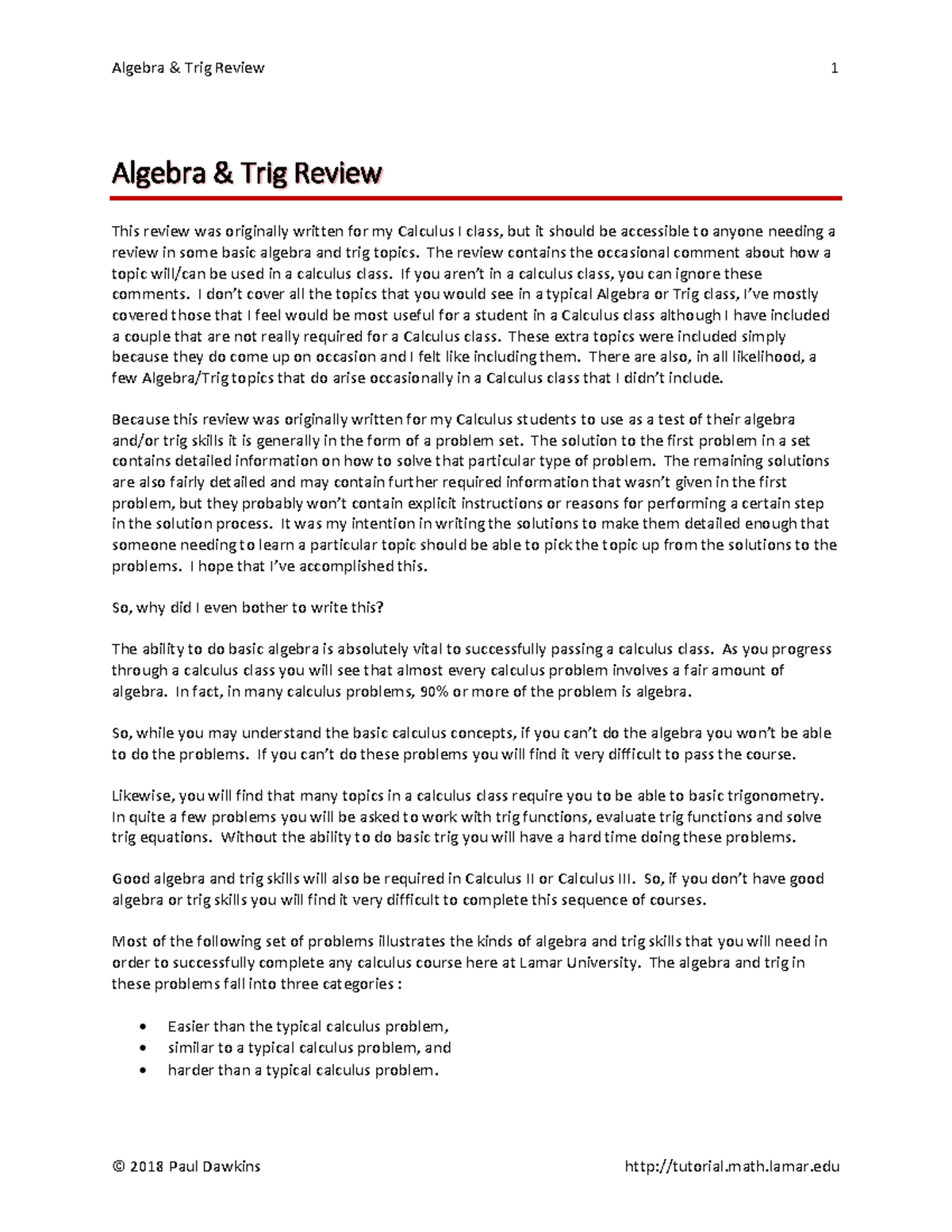 Algebra & Trig Review for Calculus Success (MATH 101) - Studocu