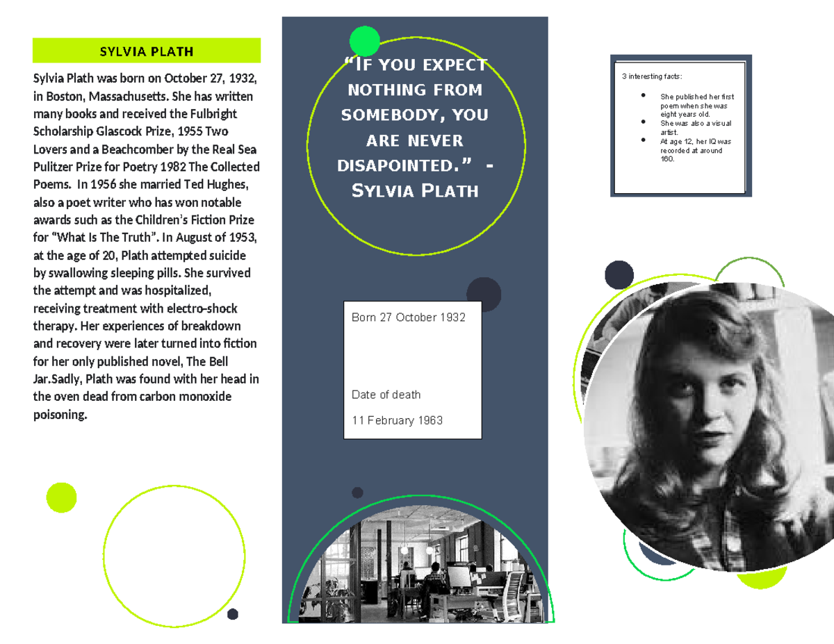 Sylvia Plath Brochure - SYLVIA PLATH Sylvia Plath was born on October ...