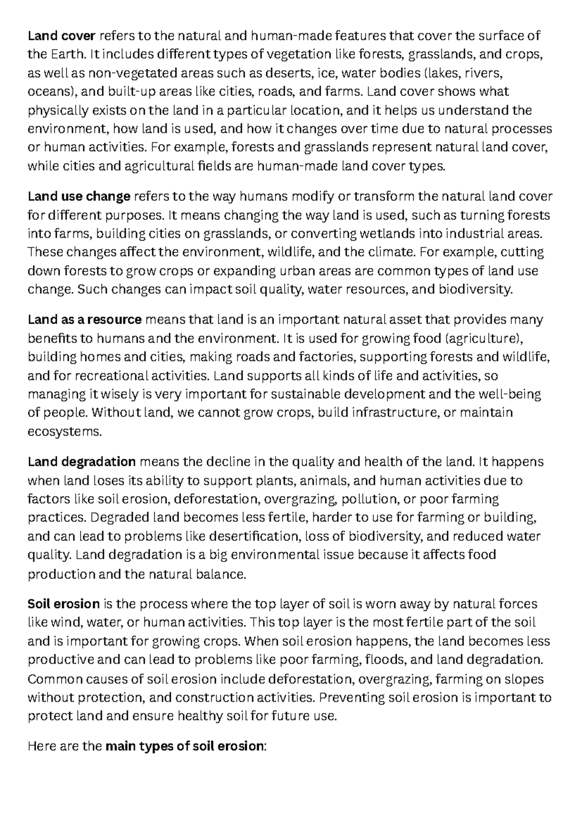 Land Cover and Use Changes: Understanding Erosion and Conservation ...