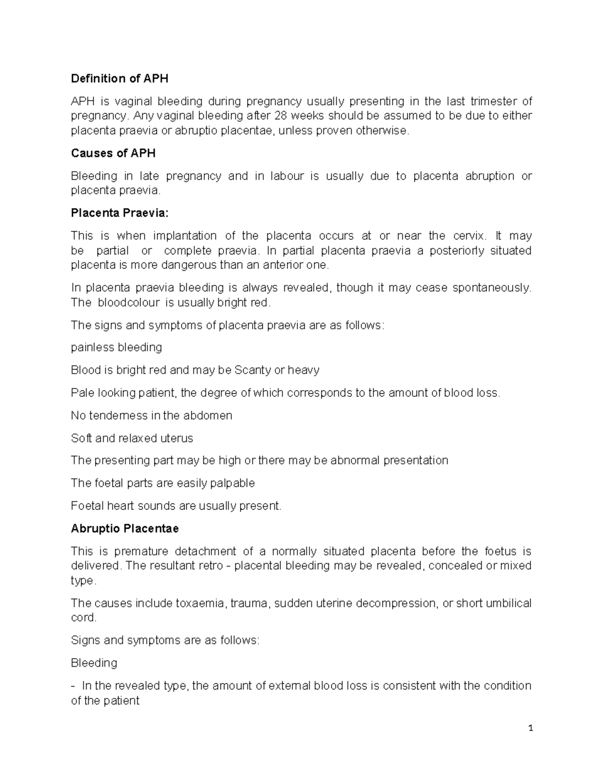 APH Management and Clinical Features: A Comprehensive Review - Studocu