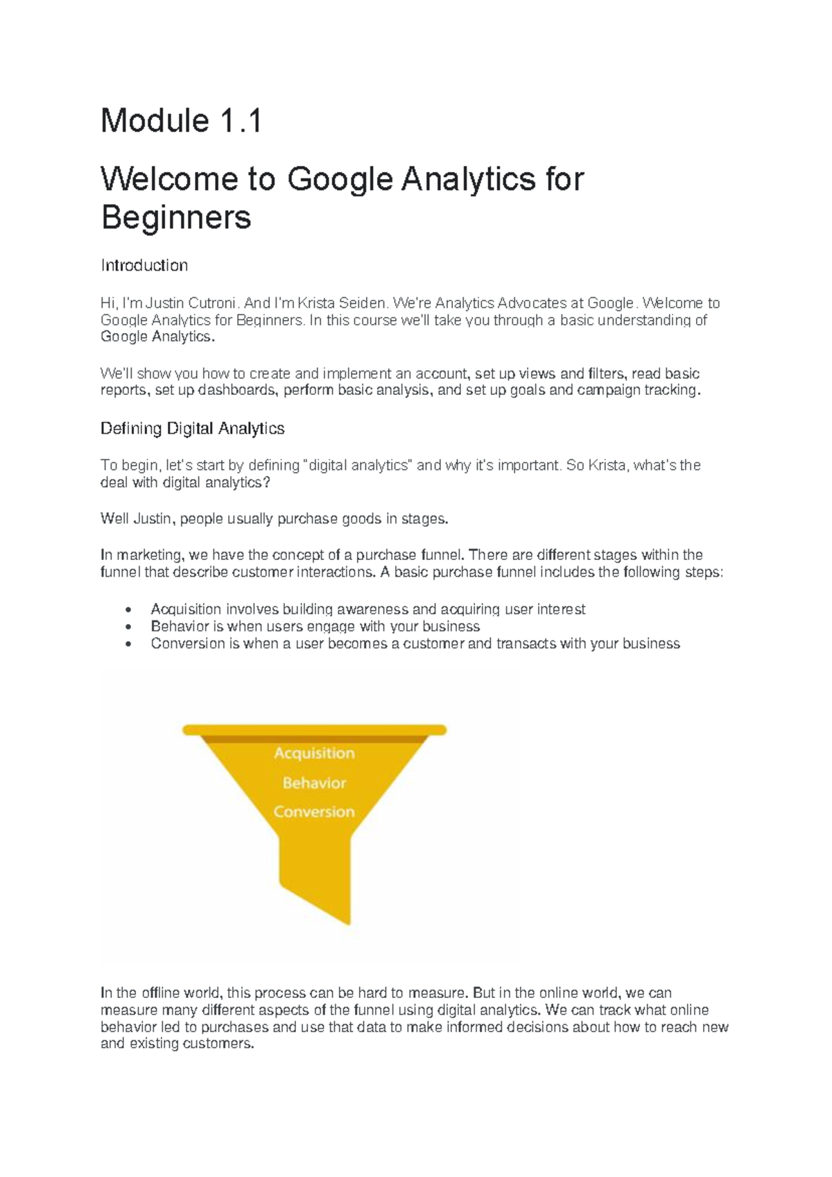 Google Analytics Academy - Module 1. Welcome to Google Analytics for ...