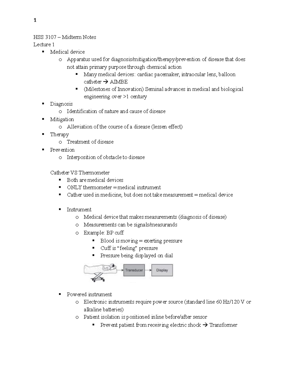HSS 3107 Midterm Study Notes on Medical Devices and Cardiac Systems ...