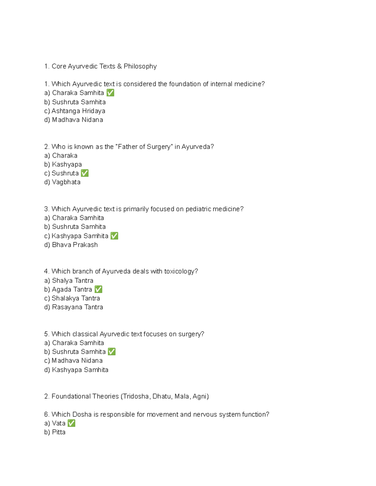 Core Ayurvedic Concepts: 70 Essential Questions (AYU 250216) - Studocu
