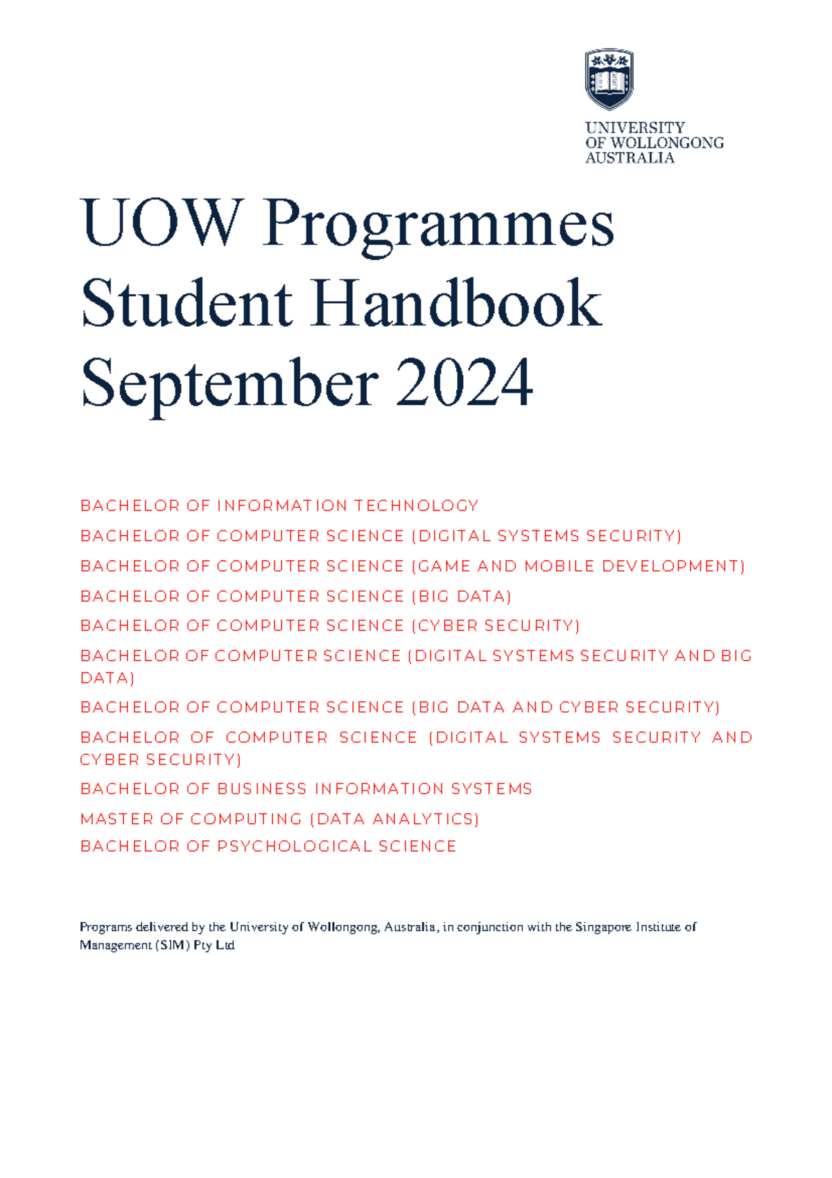 UOW-SIM Student Handbook 2024 Session 4 Overview & Guidelines - Studocu