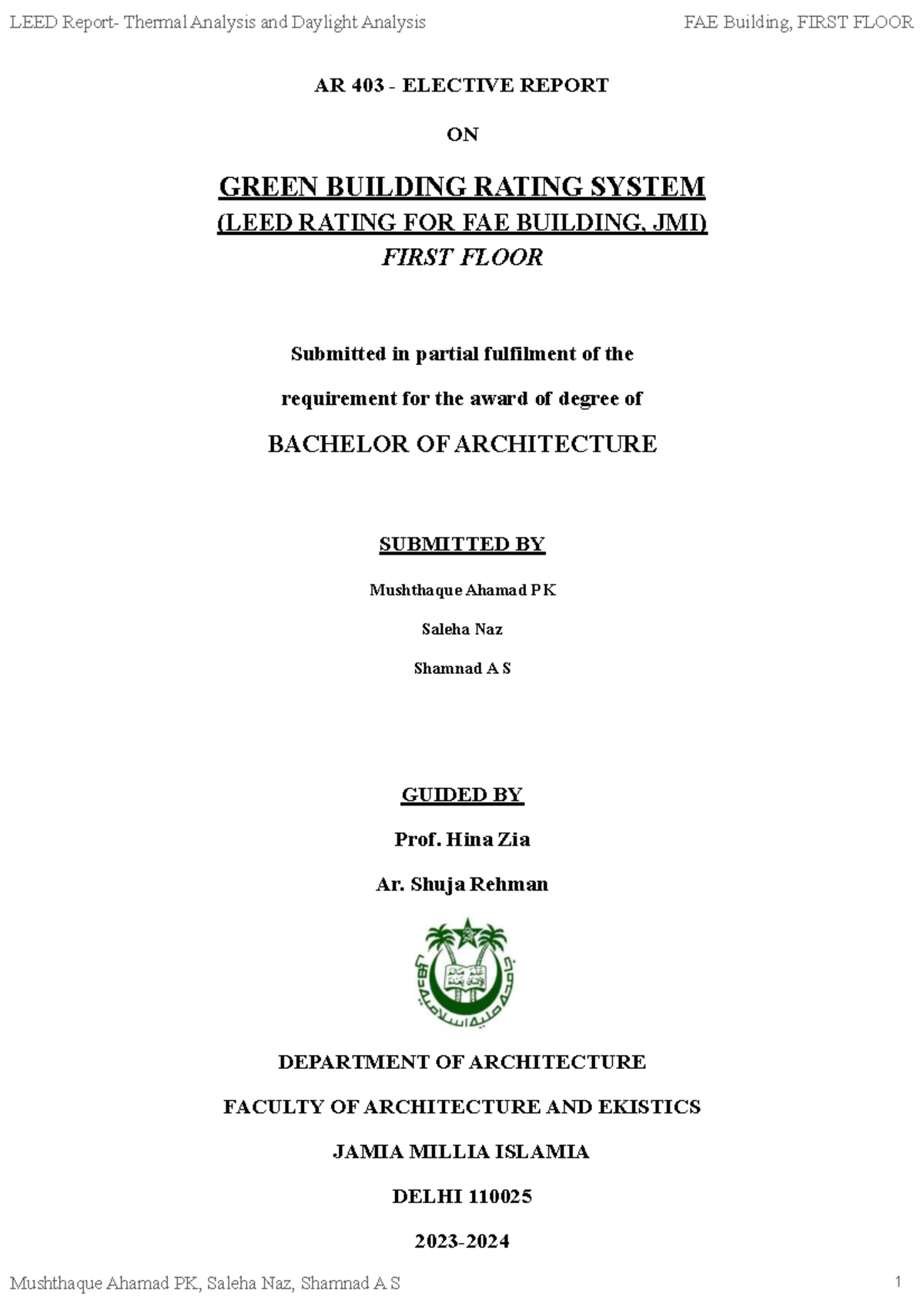 LEED Thermal and Daylight Analysis for FAE Building, AR 403 Final ...