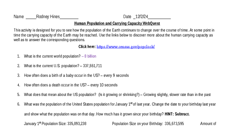 Human Population & Carrying Capacity WebQuest (HUM 101) - Studocu
