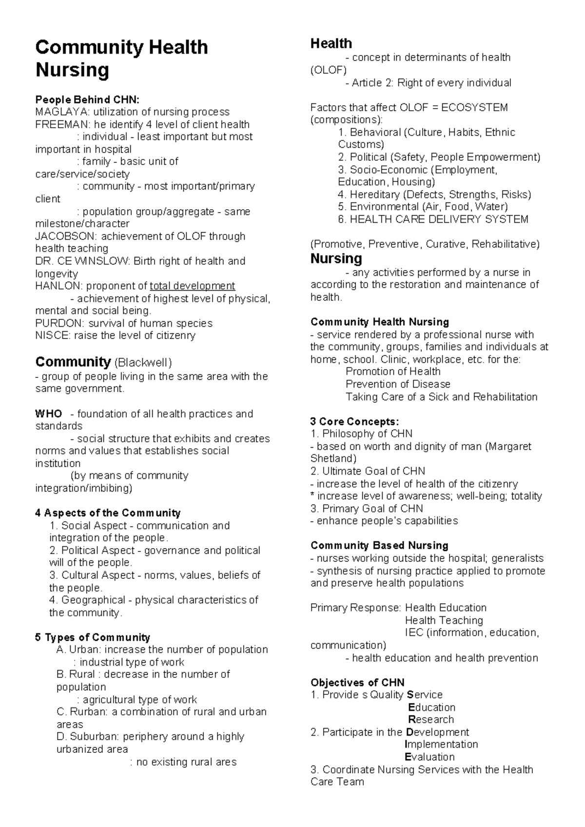 NCM 104: Community Health Nursing Overview and Key Concepts - Studocu