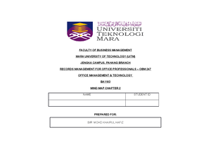 OBM 247 Assignment - FACULTY OF BUSINESS AND MANAGEMENT UNIVERSITY TEKNOLOGI MARA OBM 247 ...