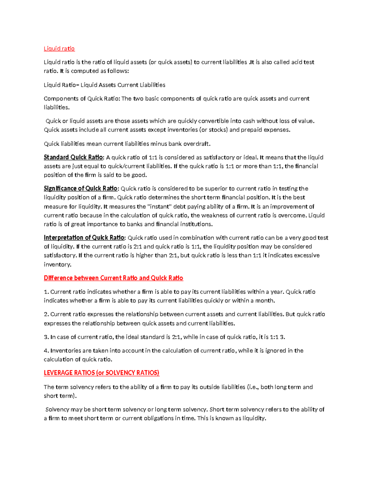 Liquid Ratio and Solvency Analysis: Understanding Quick Ratio - Studocu