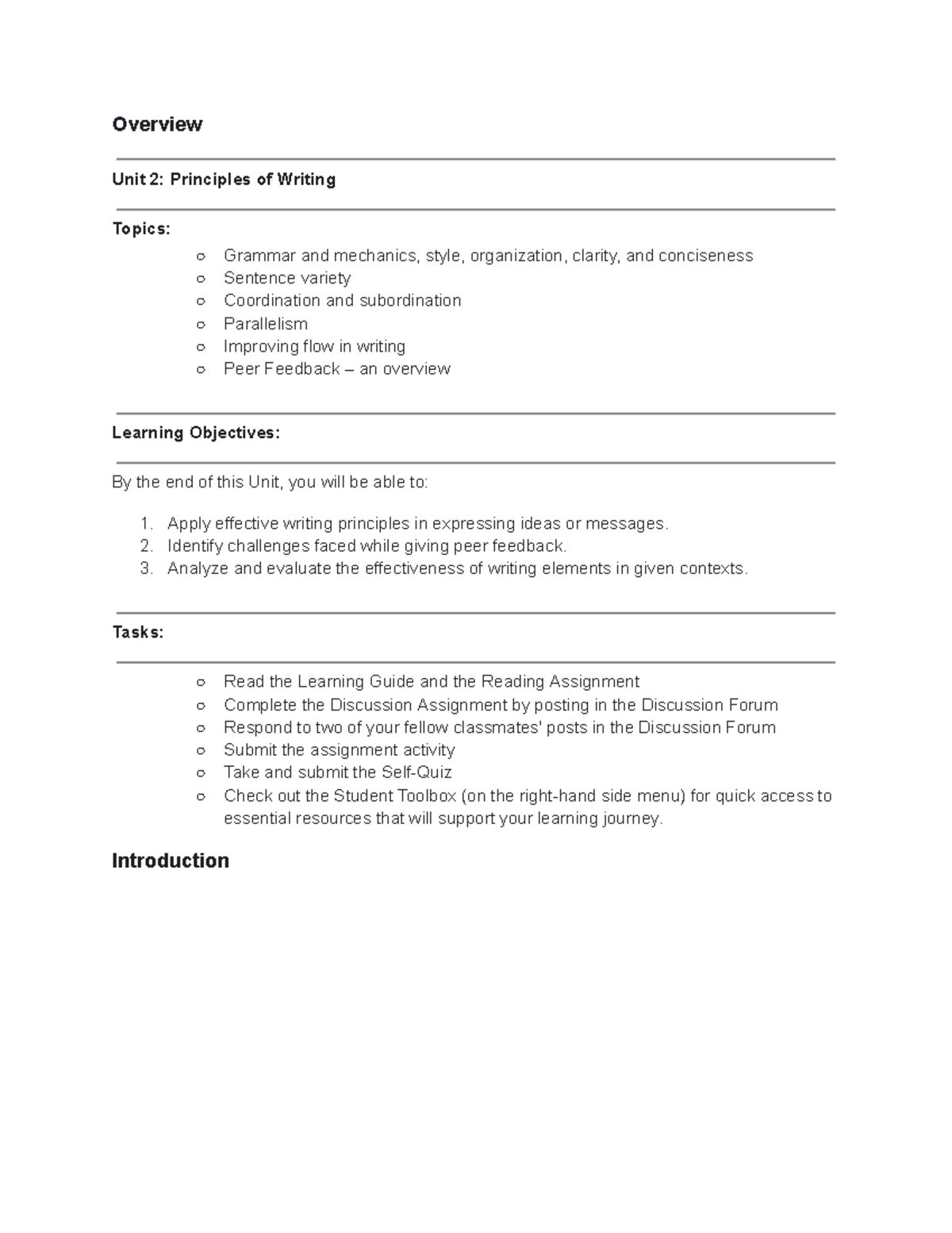 Learning Guide Unit 2 - ENGL 1102-01 - Overview Unit 2: Principles of ...