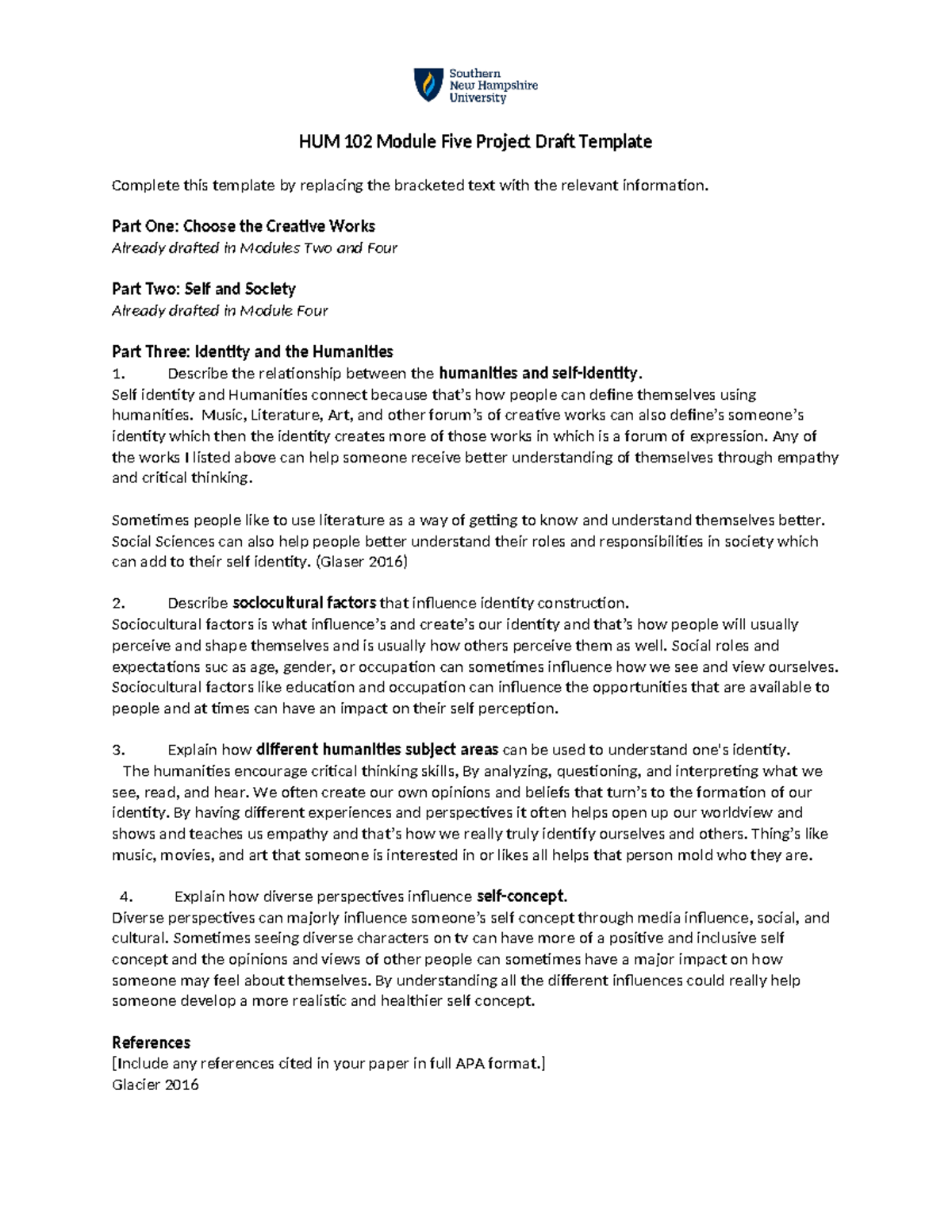 HUM 102 Module 5 Project Draft: Exploring Identity and Humanities - Studocu