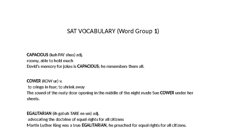 SAT Vocabulary: Word Group 1 Definitions and Examples - Studocu