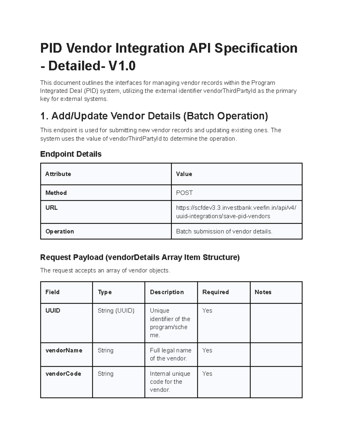 PID Vendor Integration API Spec V1.0: Managing Vendor Records - Studocu