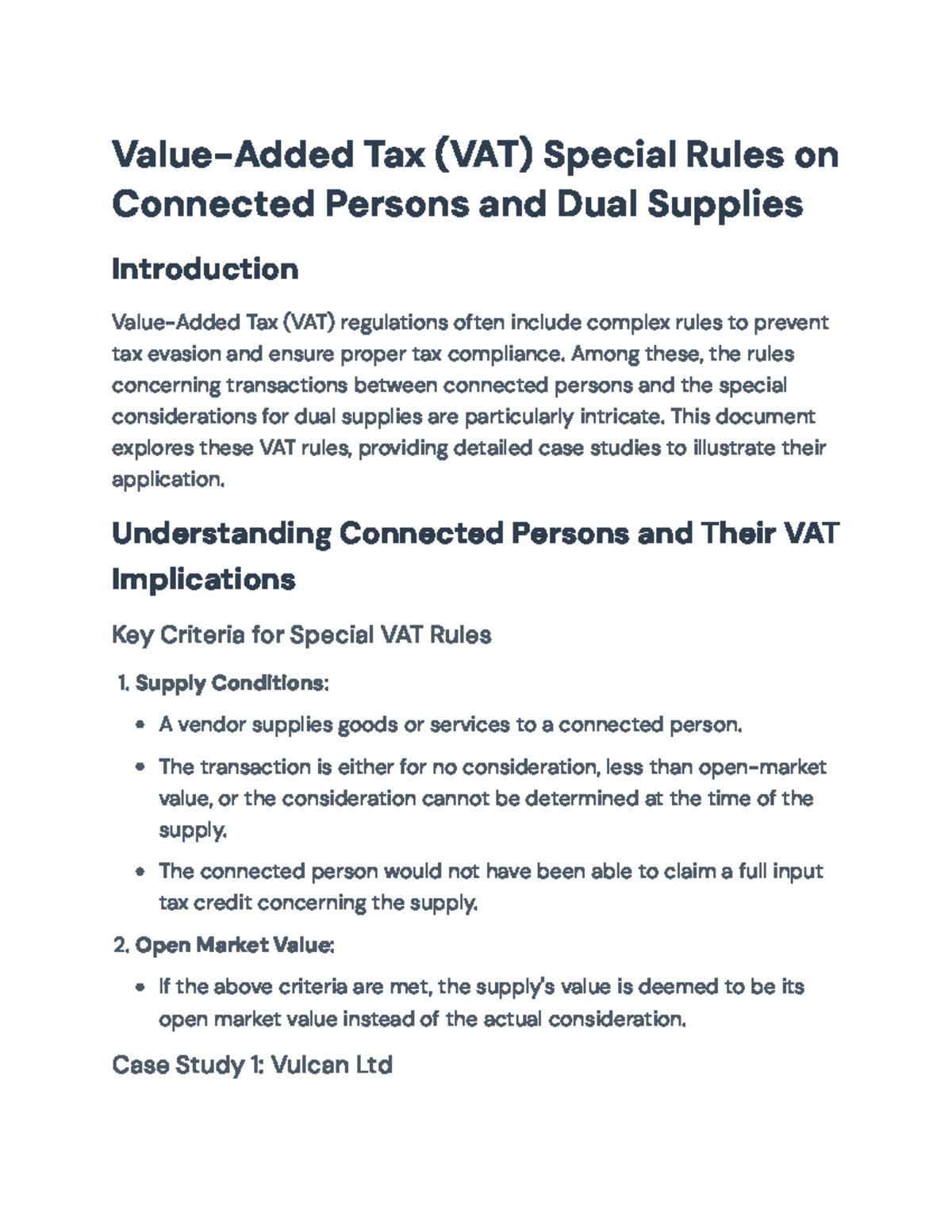 VAT Regulations: Special Rules on Connected Persons & Dual Supplies ...