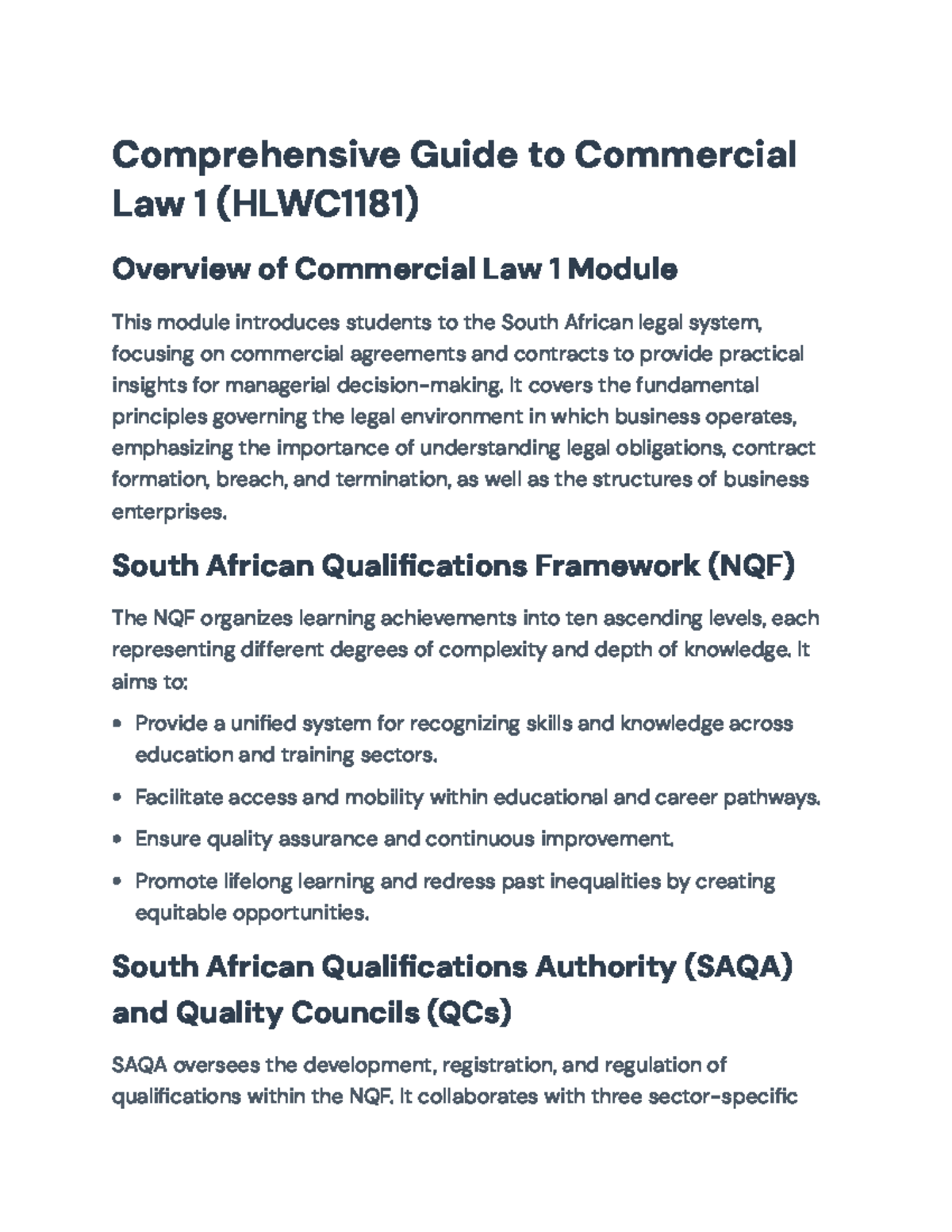 Comprehensive Guide to Commercial Law 1 (HLWC1181): Overview & Study ...