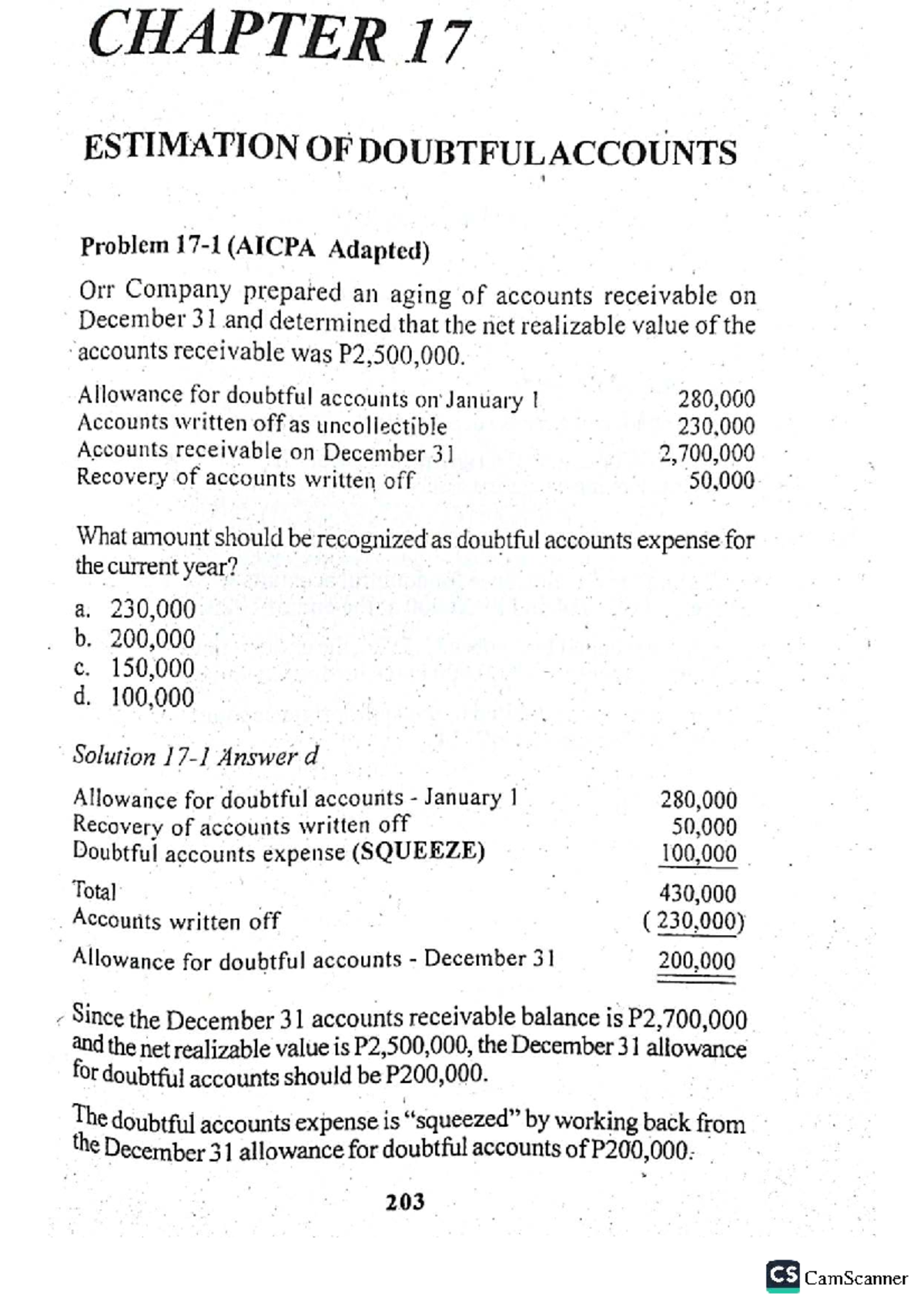 CHAPTER 17 - ESTIMATION OF DOUBTFUL ACCOUNTS (CS) - Studocu