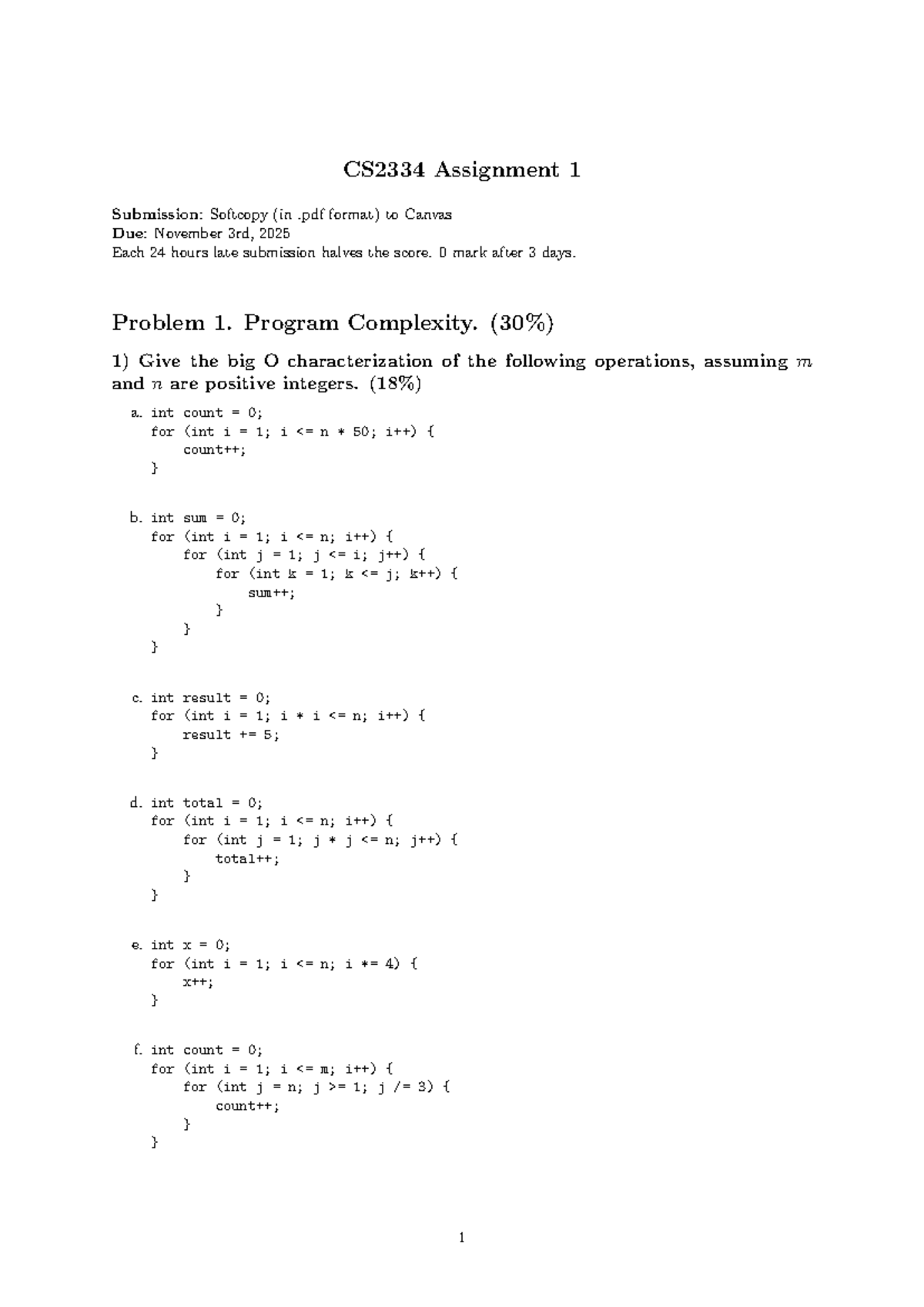 CS2334 Assignment 1: Program Complexity & Linked Lists Analysis - Studocu