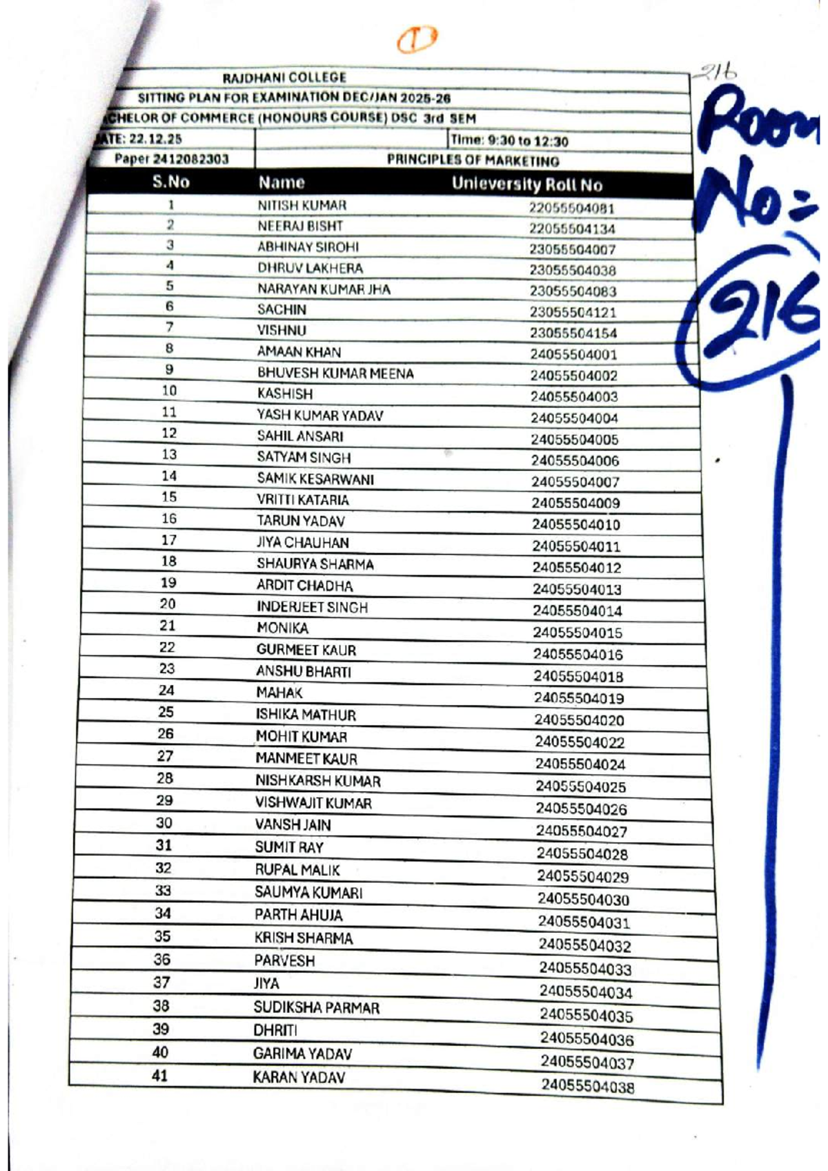 RAJDHANI COLLEGE SITTING PLAN FOR EXAMINATION DEC/JAN 2025-26 - Studocu