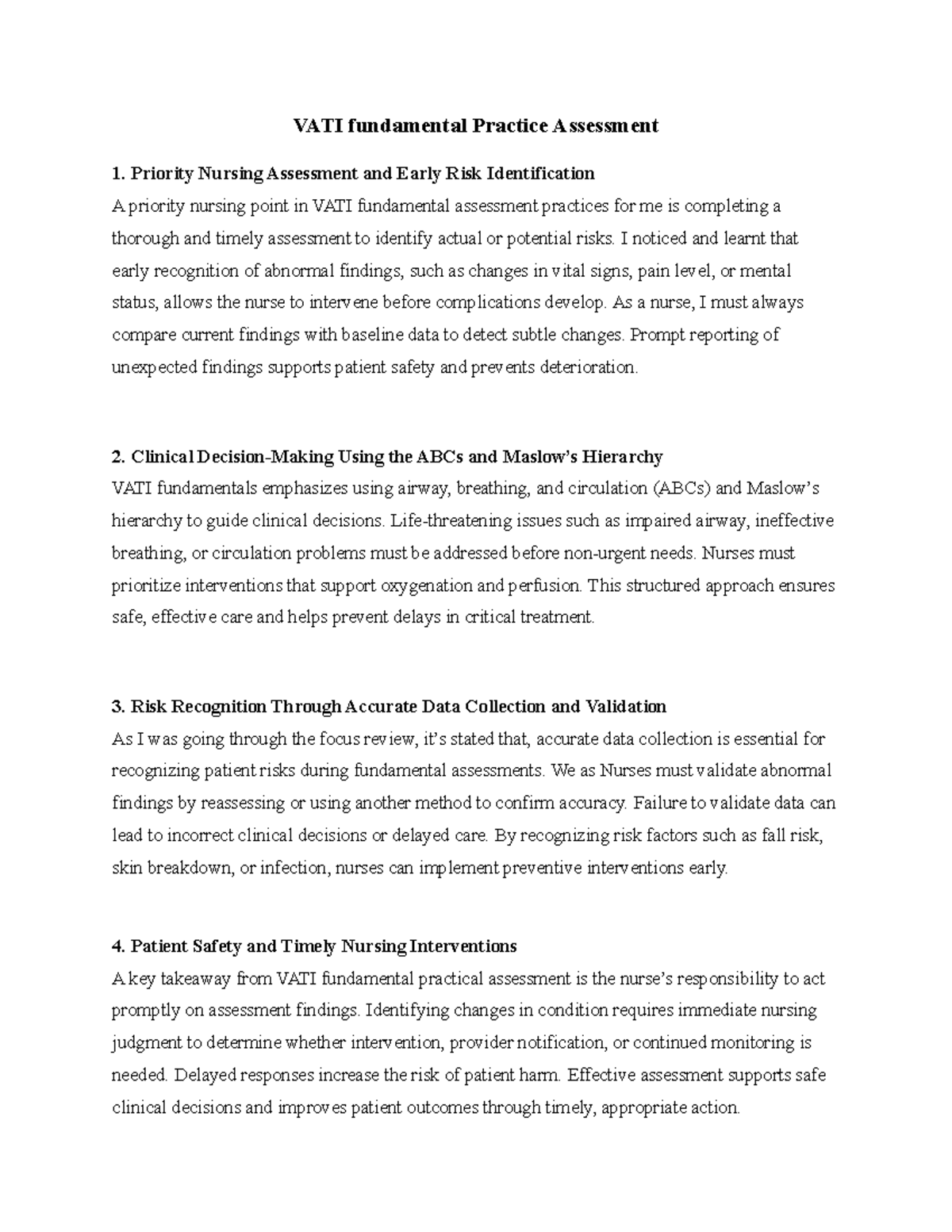 VATI Fundamentals Practice Assessment 1: Key Nursing Priorities and ...