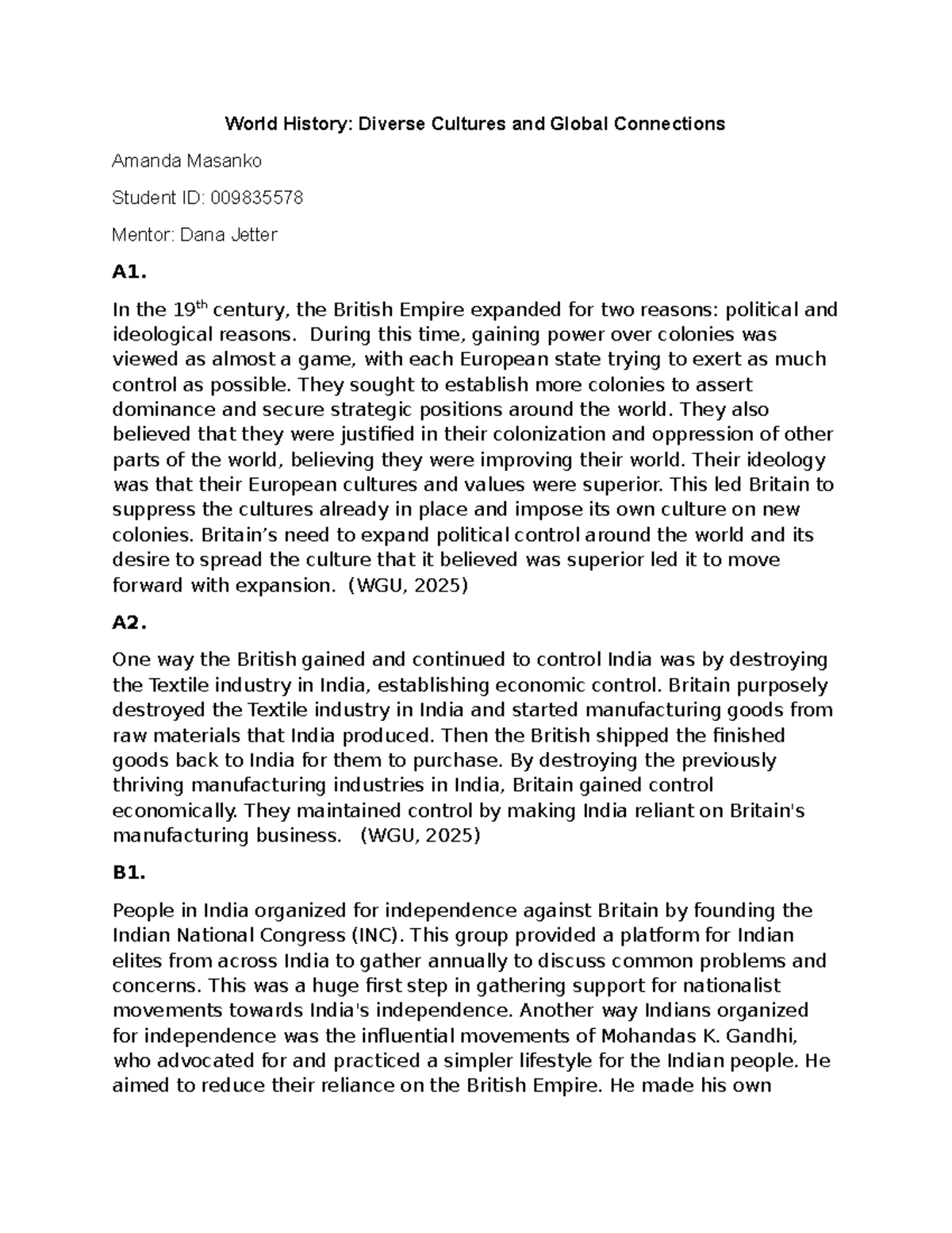 World History D266: British Imperialism and Indian Independence - Studocu