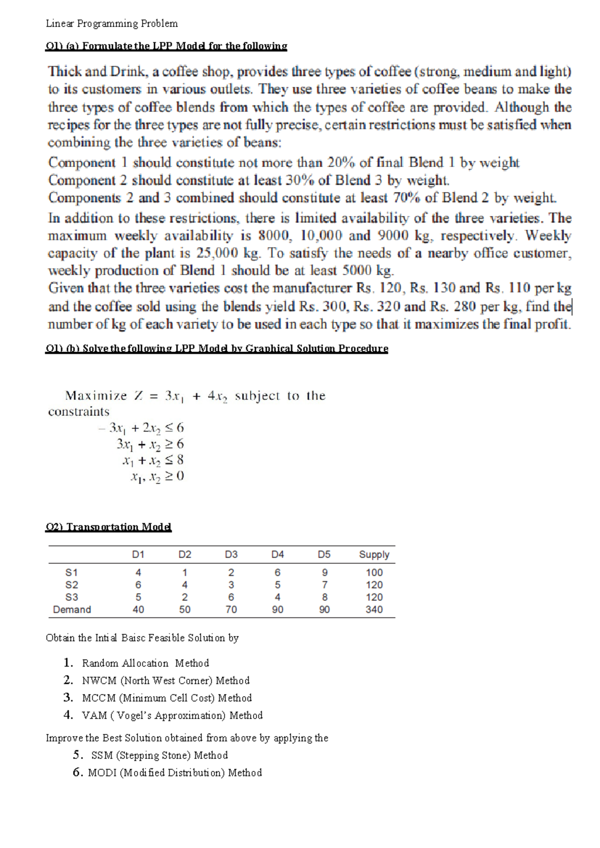 OR Assignment 1: Linear Programming & Transportation Models Solutions ...