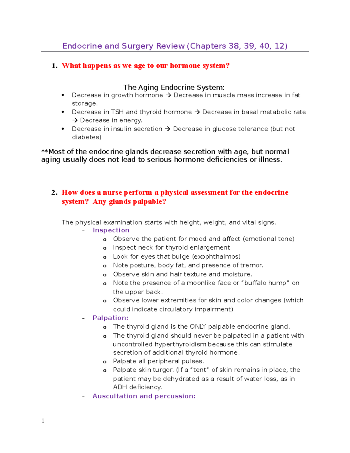Chapter 12, 38-40 Review Endocrine - Med Surg - Butler - Endocrine and ...