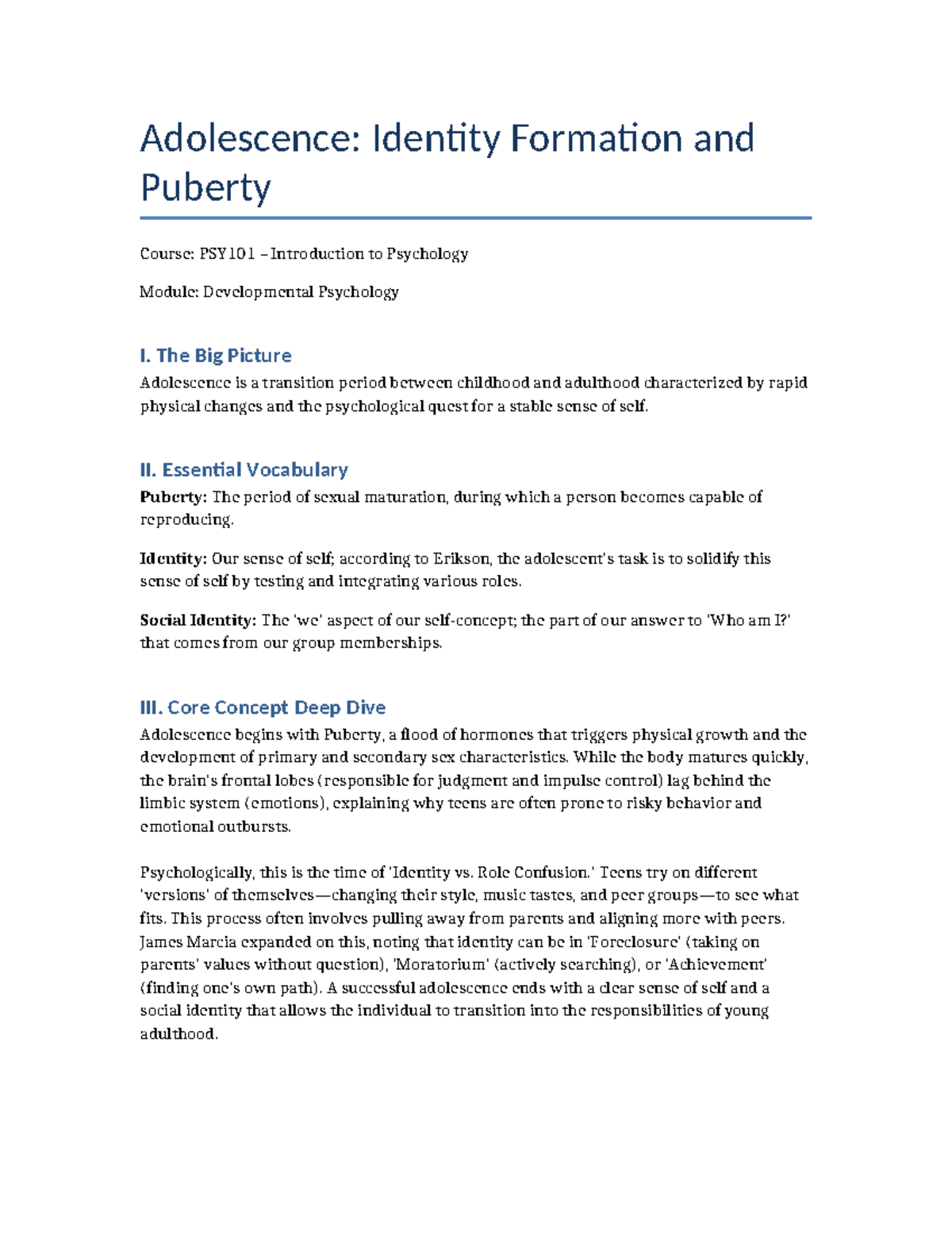 Adolescence: Identity Formation & Puberty - PSY101 Developmental Psych ...